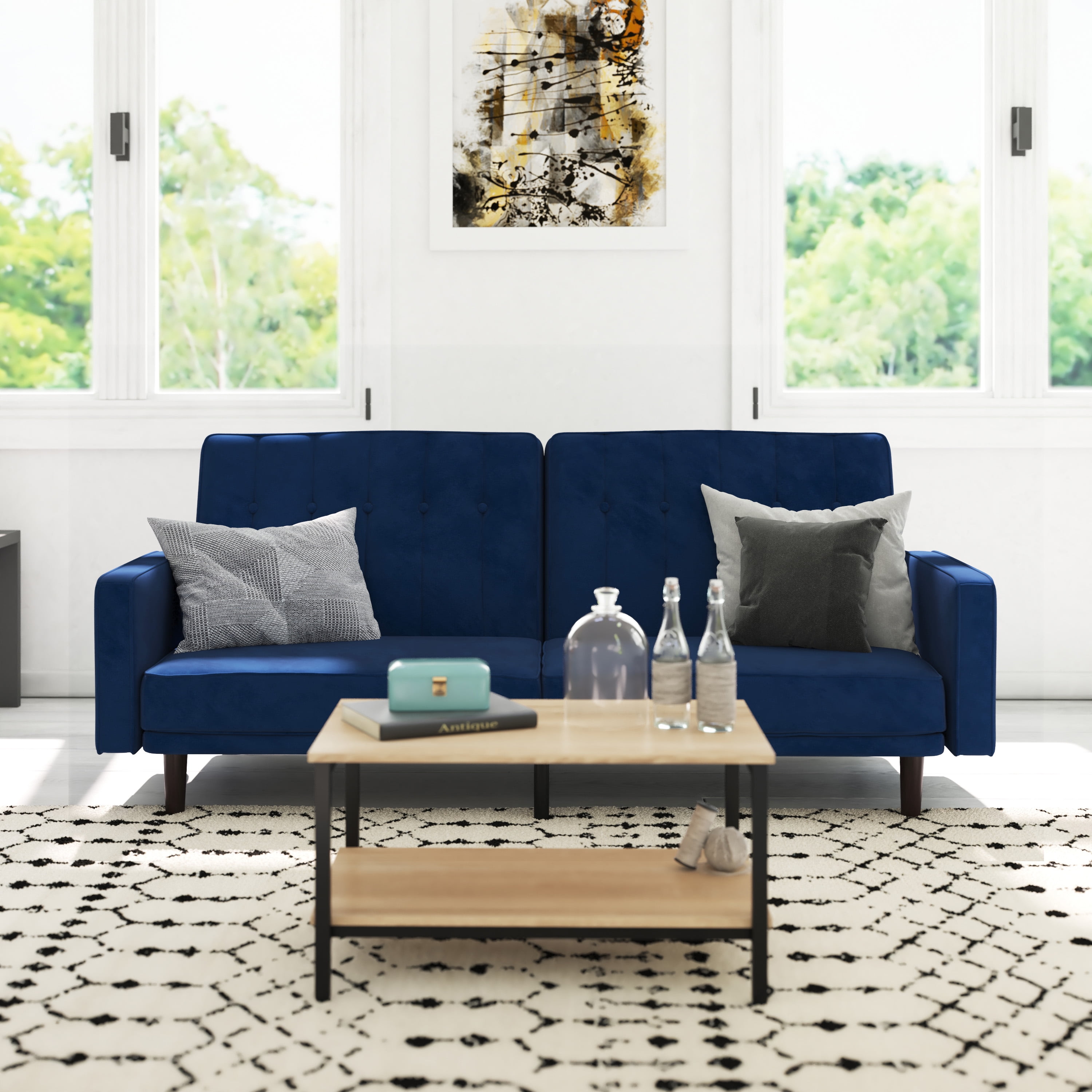Emma + Oliver Plush Padded Velvet Upholstered Split Back Sofa Futon ...