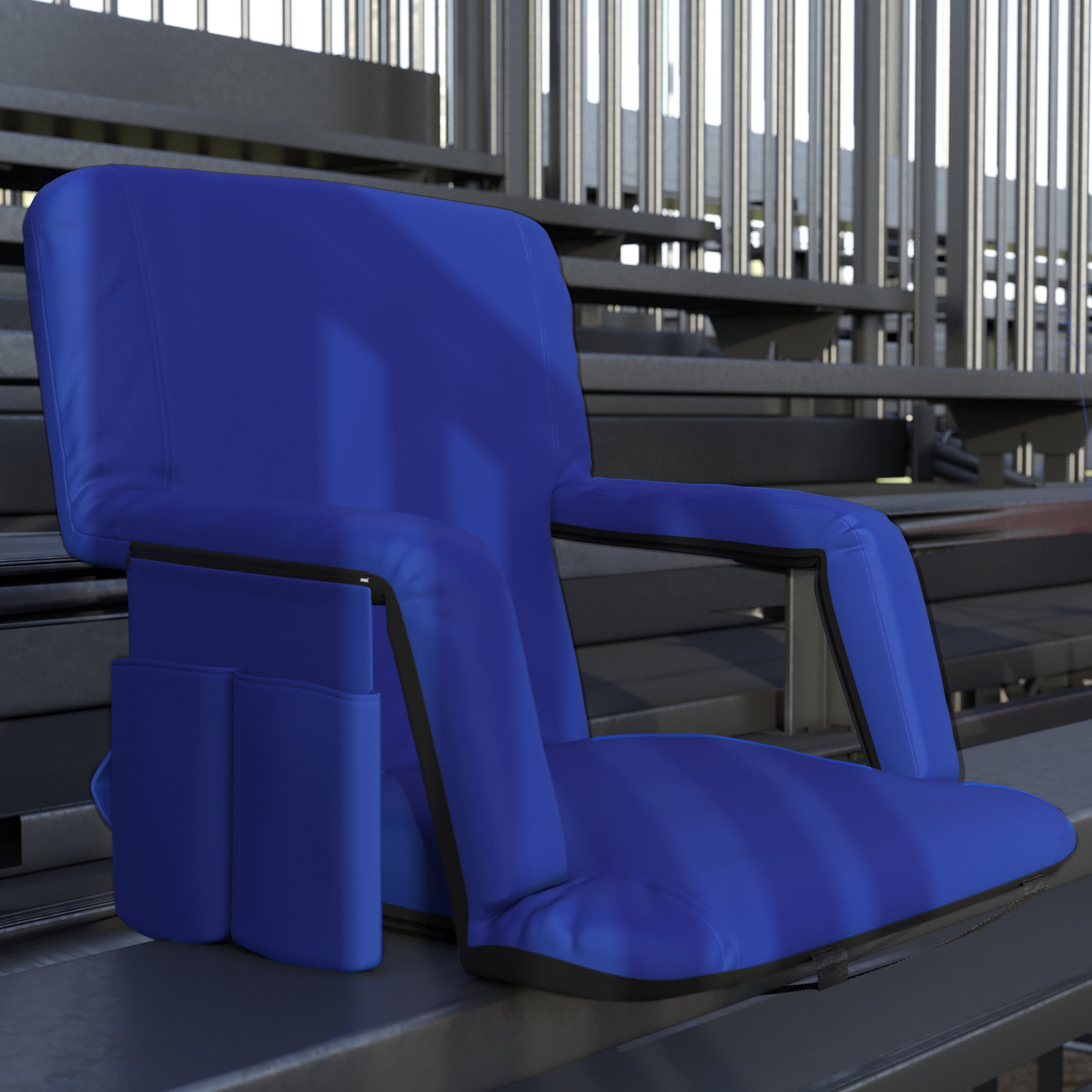 Emma + Oliver Portable Stadium Chair with Armrests, Blue Reclining ...