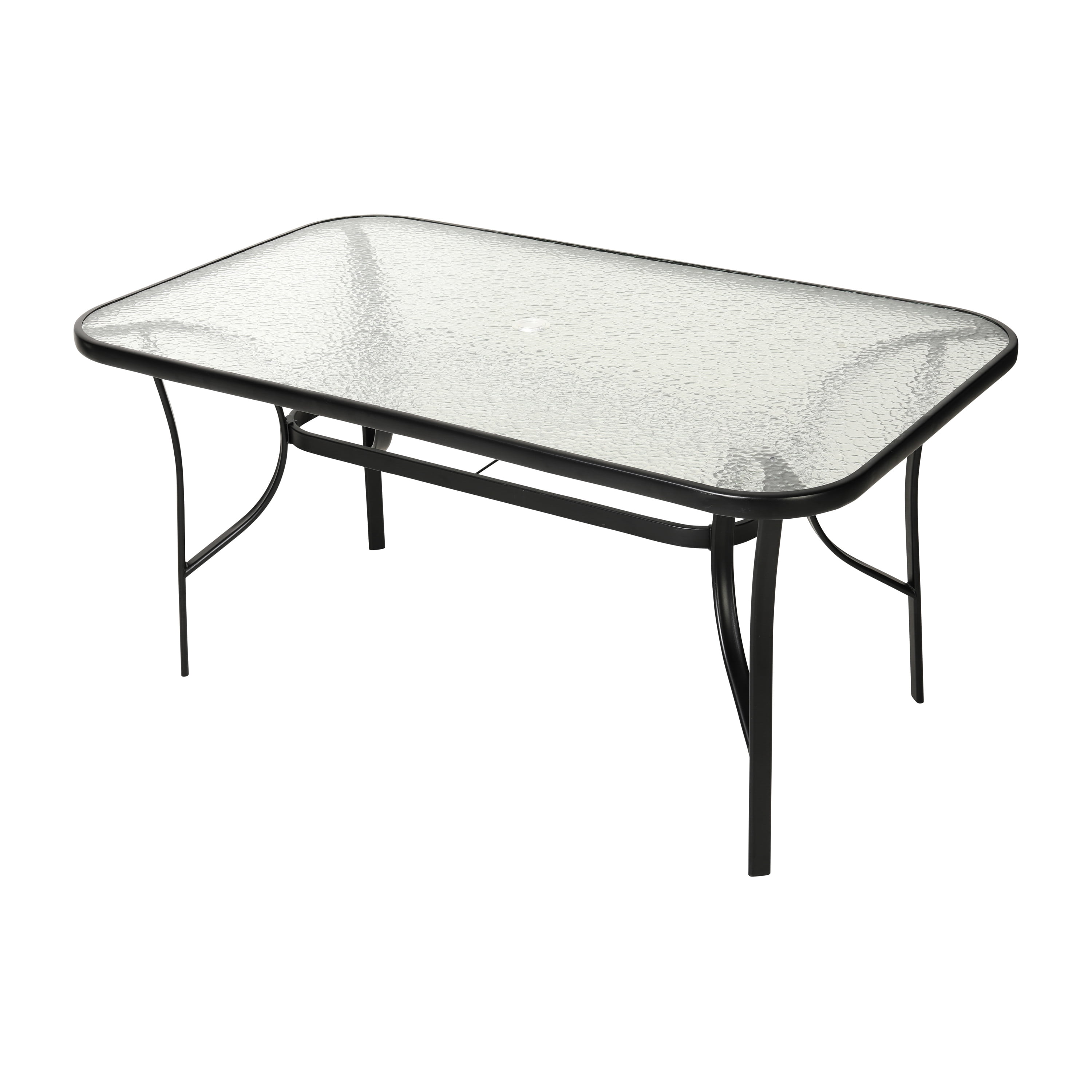 Emma + Oliver Rectangular Tempered Glass Top Patio Table with Umbrella ...