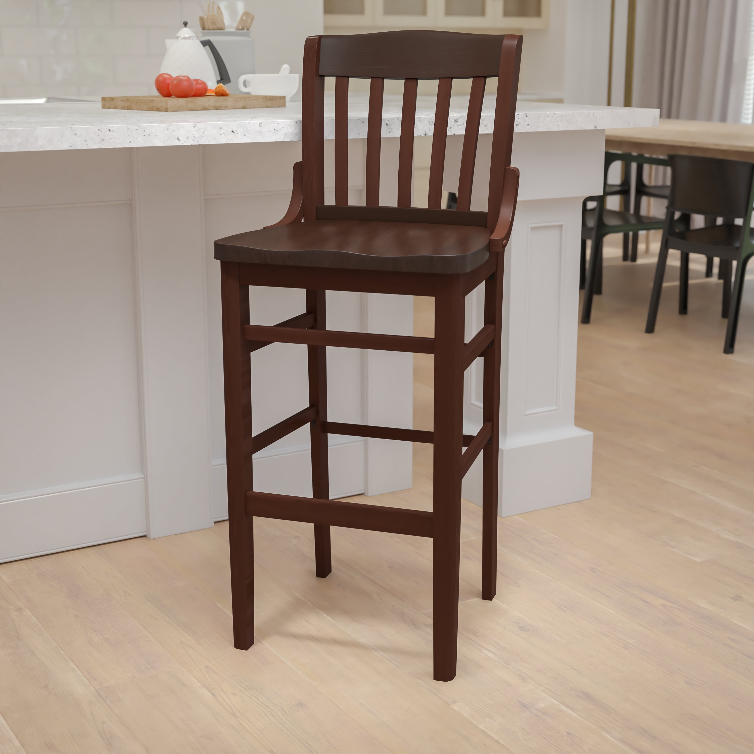 Emma + Oliver School House Back Walnut Wood Barstool - Walmart.com