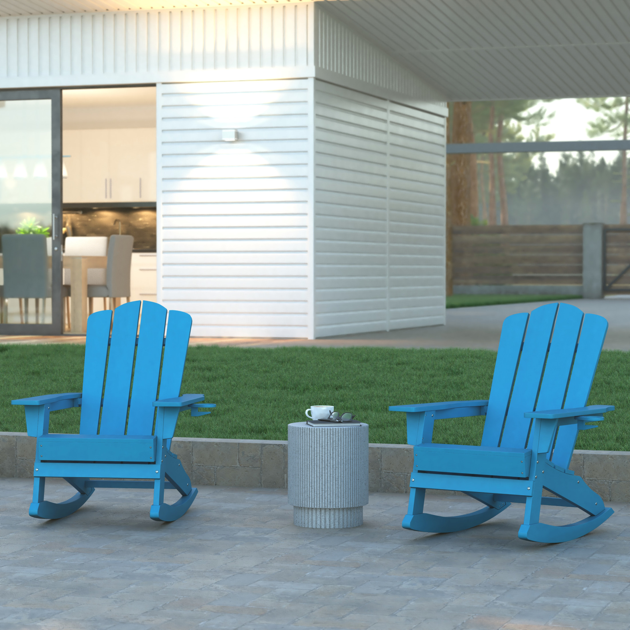 Emma + Oliver Set of 2 Adirondack Rocking Chairs with Cup Holders ...