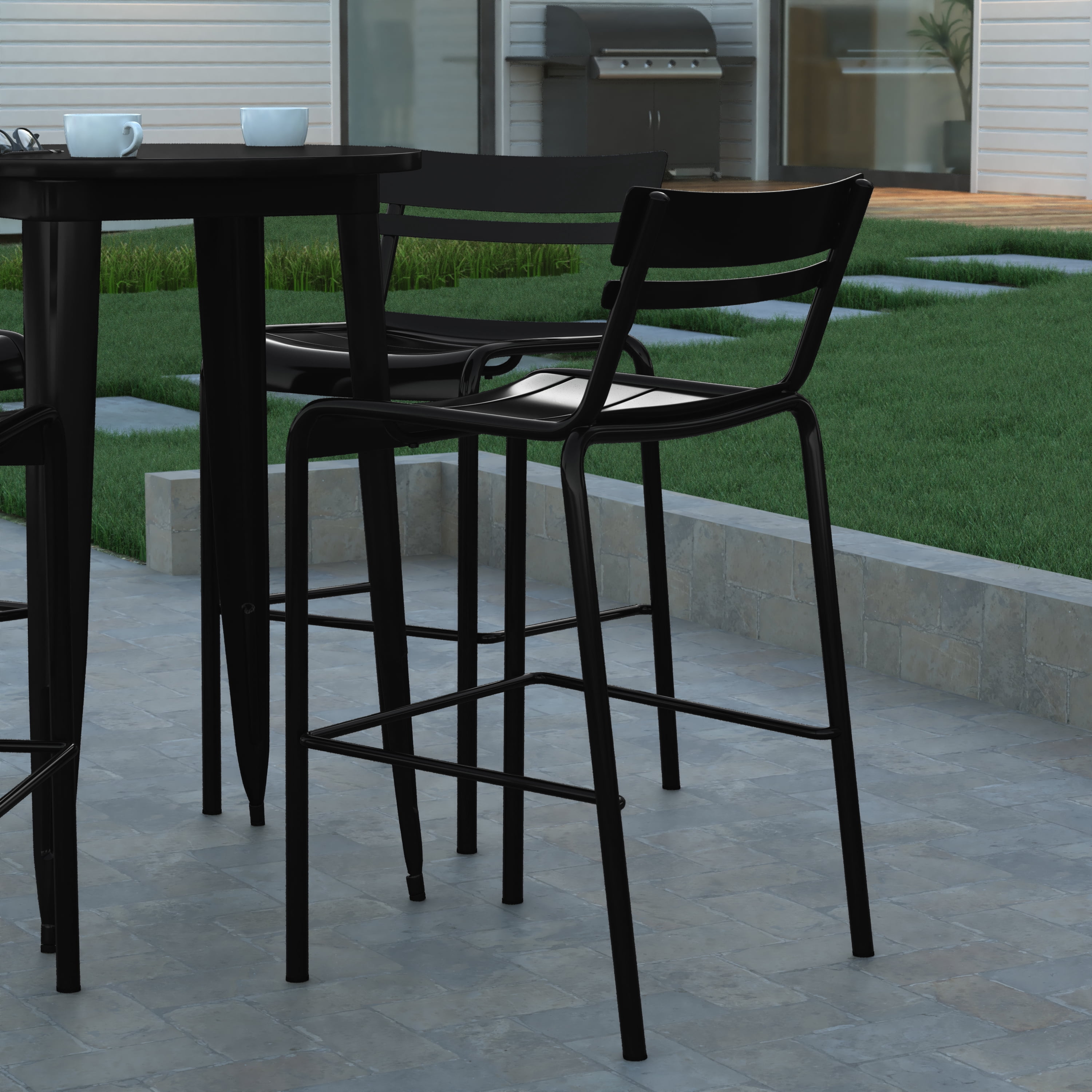 Emma + Oliver Set of 2 Armless Powder Coated Steel Bar Height Stools ...