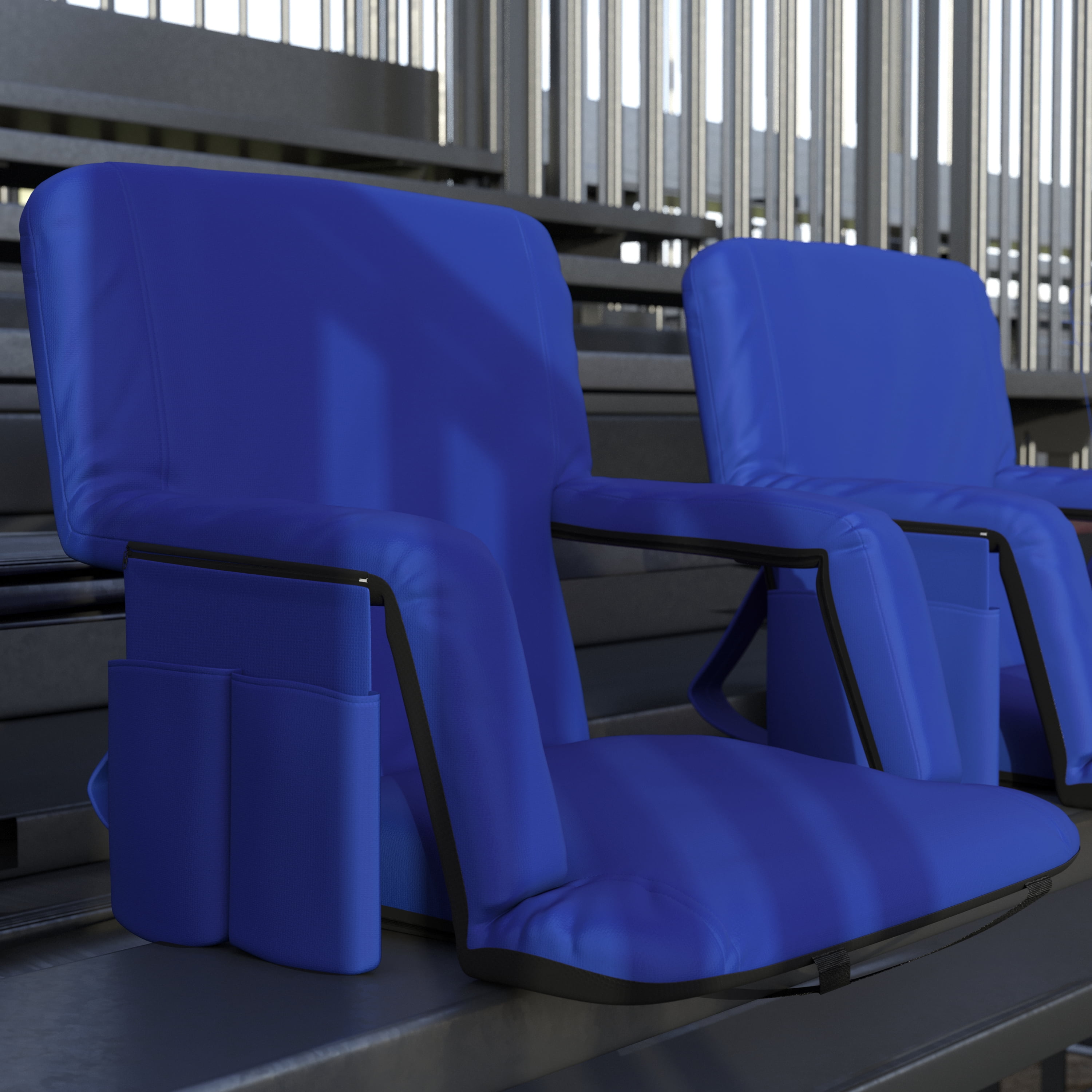 Emma + Oliver Set of 2 Blue Portable Stadium Chairs, Armrests, Padded ...