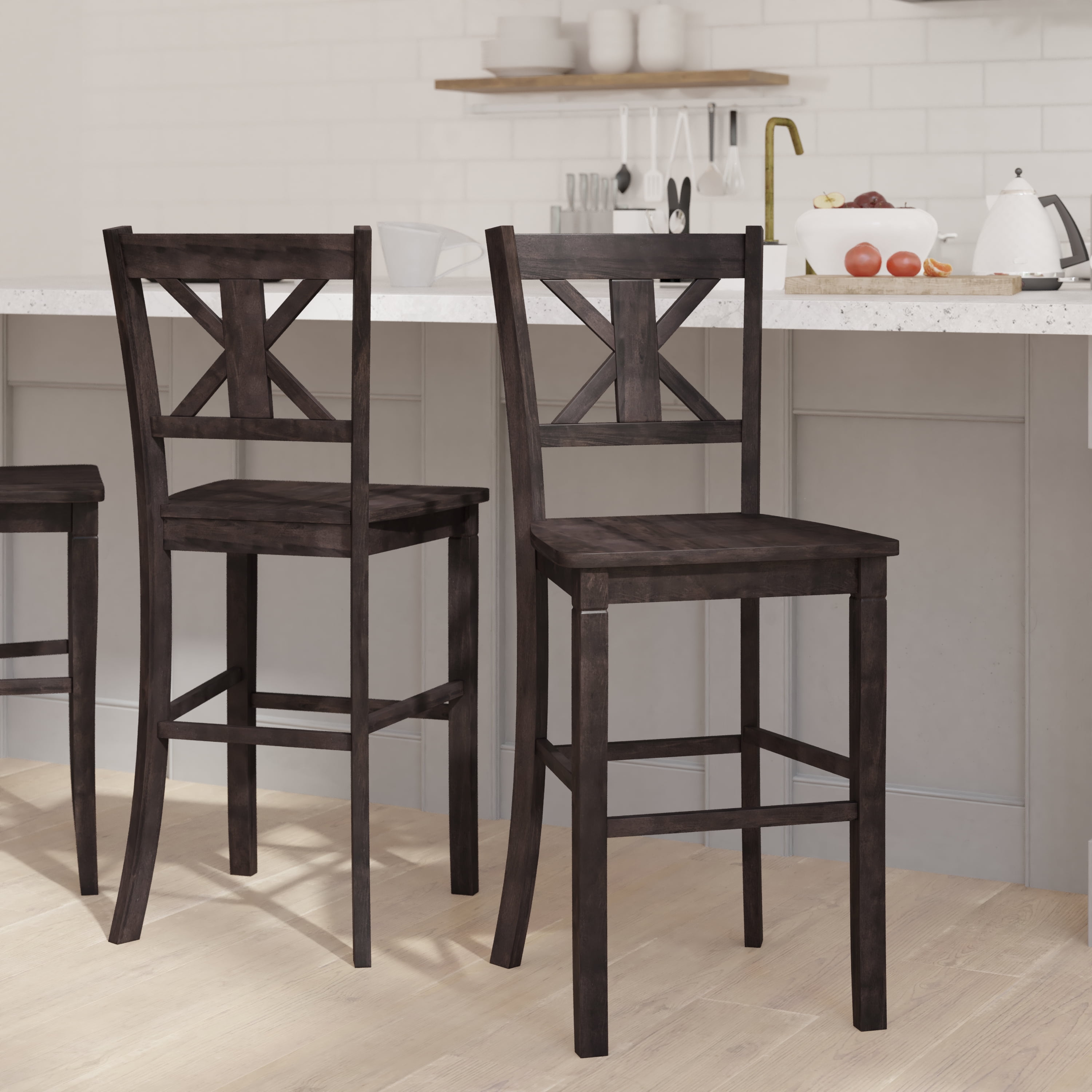Emma + Oliver Set of 2 Wooden Modern Farmhouse Bar Height Dining Stool ...