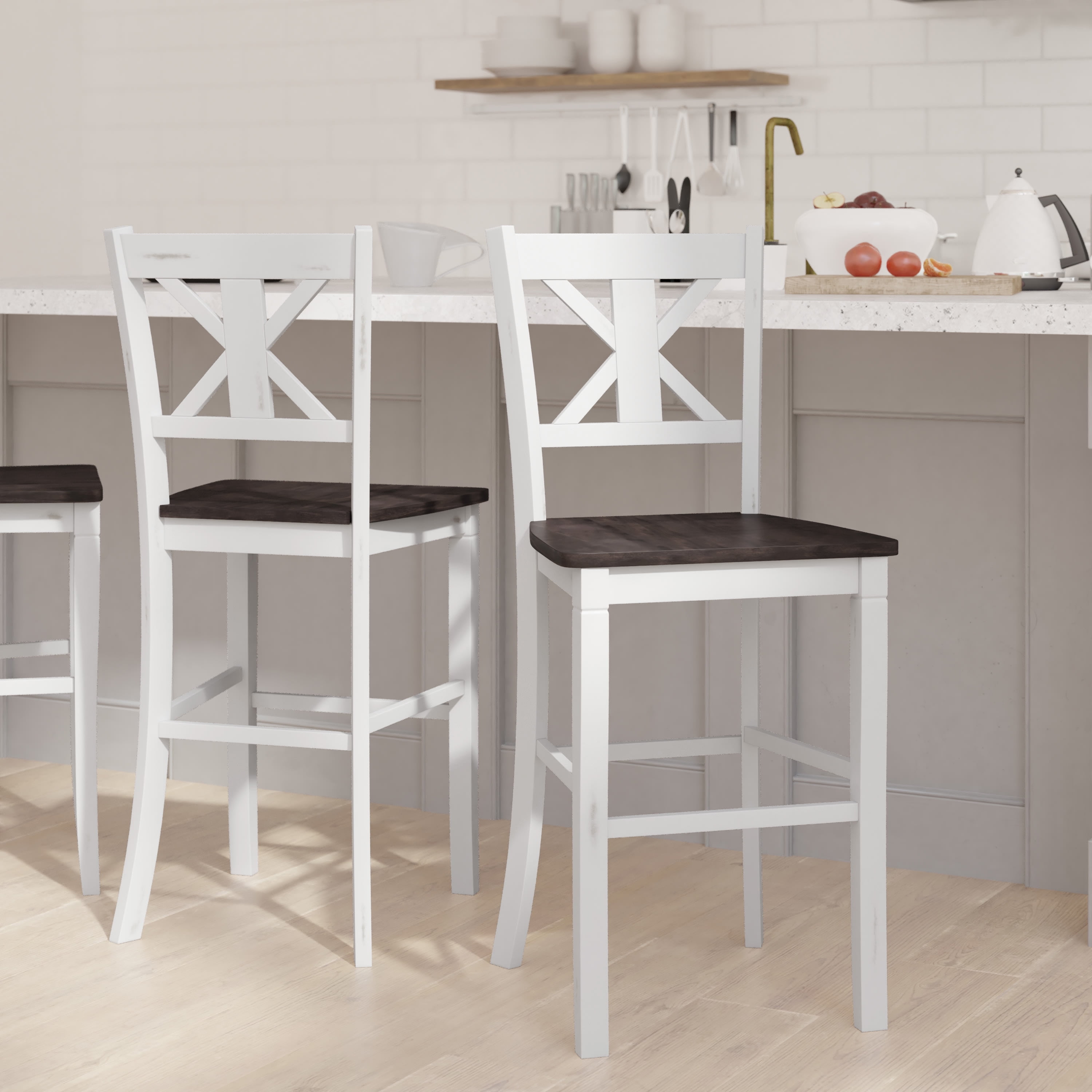 Emma + Oliver Set of 2 Wooden Modern Farmhouse Bar Height Dining Stool ...