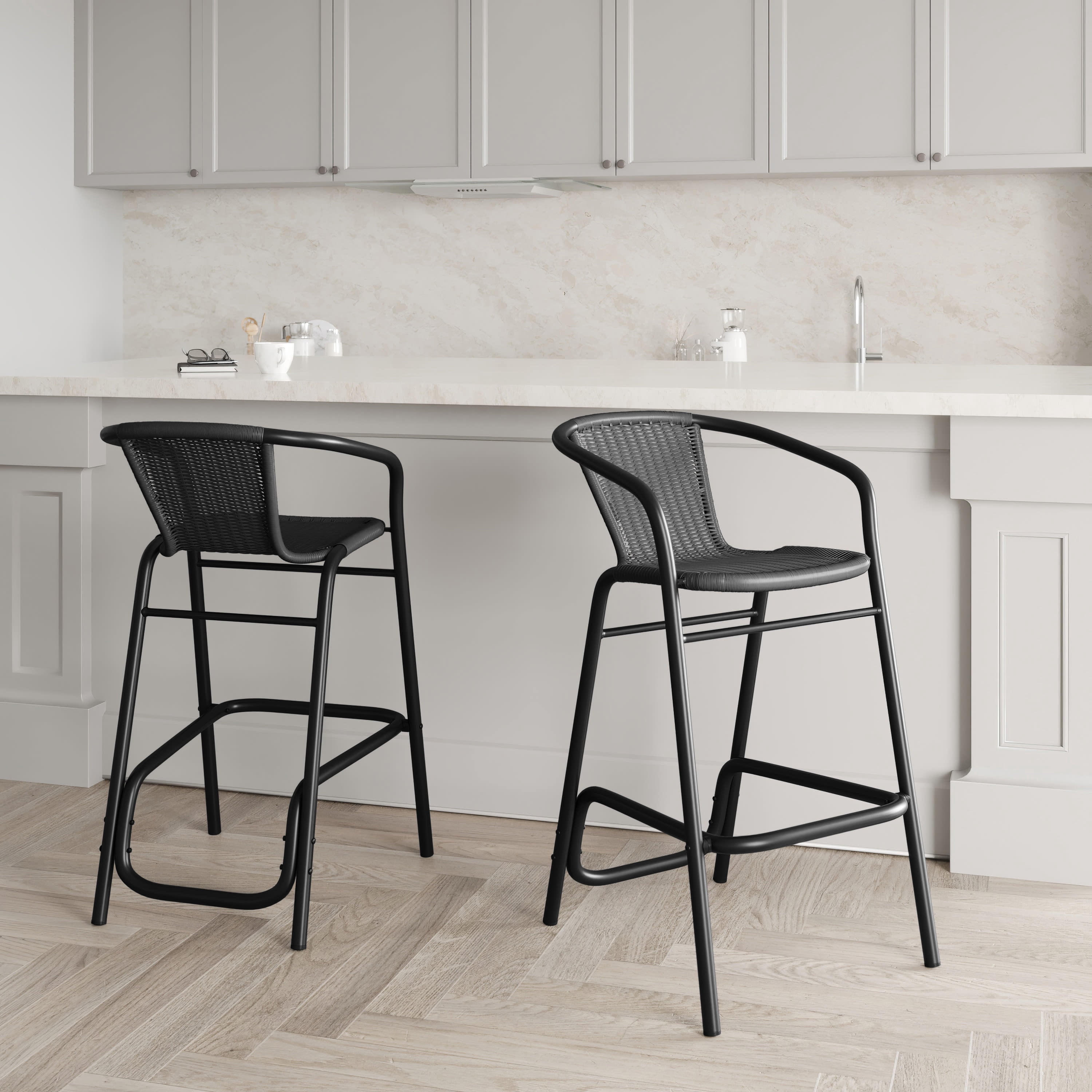 Emma + Oliver Set of Four Indoor/Outdoor Stacking Thonet Bistro Style ...