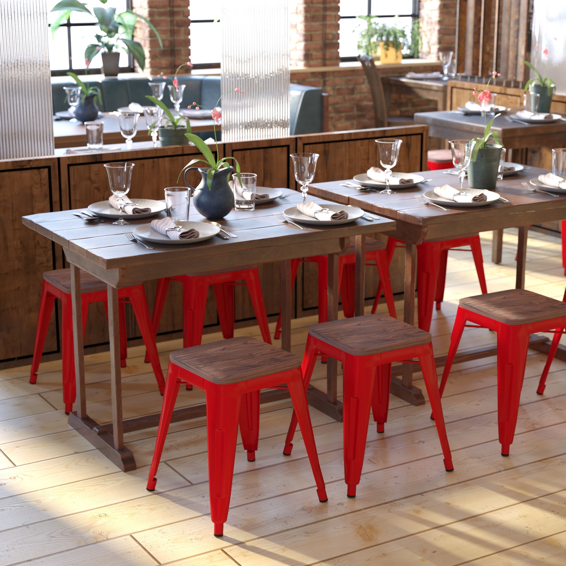 Emma + Oliver Set of Four Red Table Height Backless Stacking Welded ...