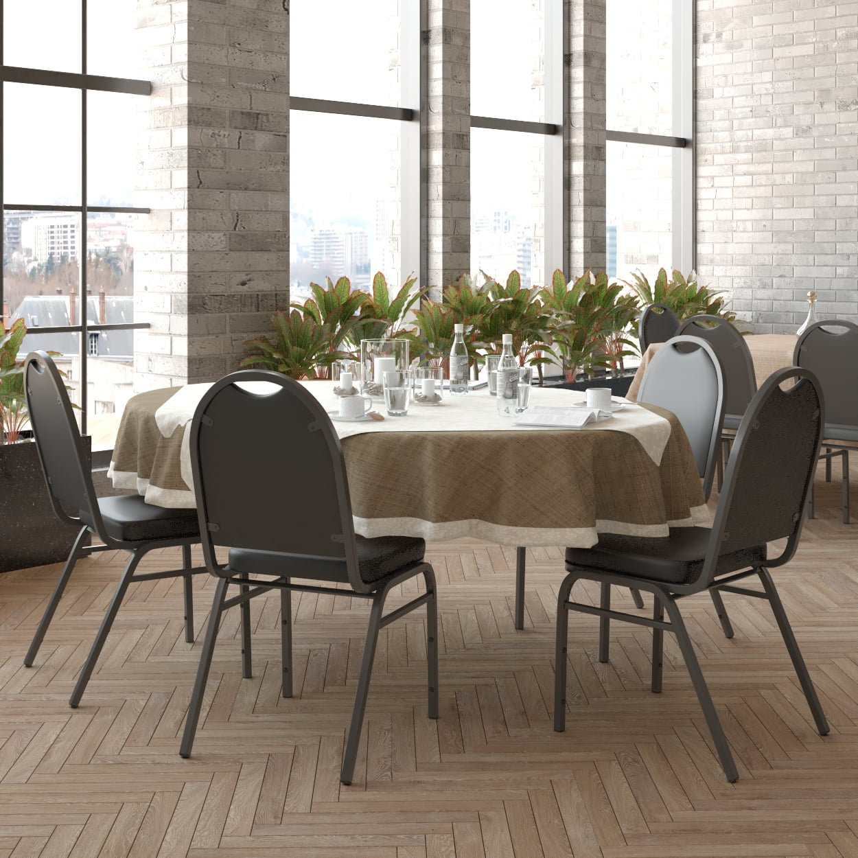 Emma + Oliver Set of Four Versatile Dome Back Stacking Banquet Chair ...