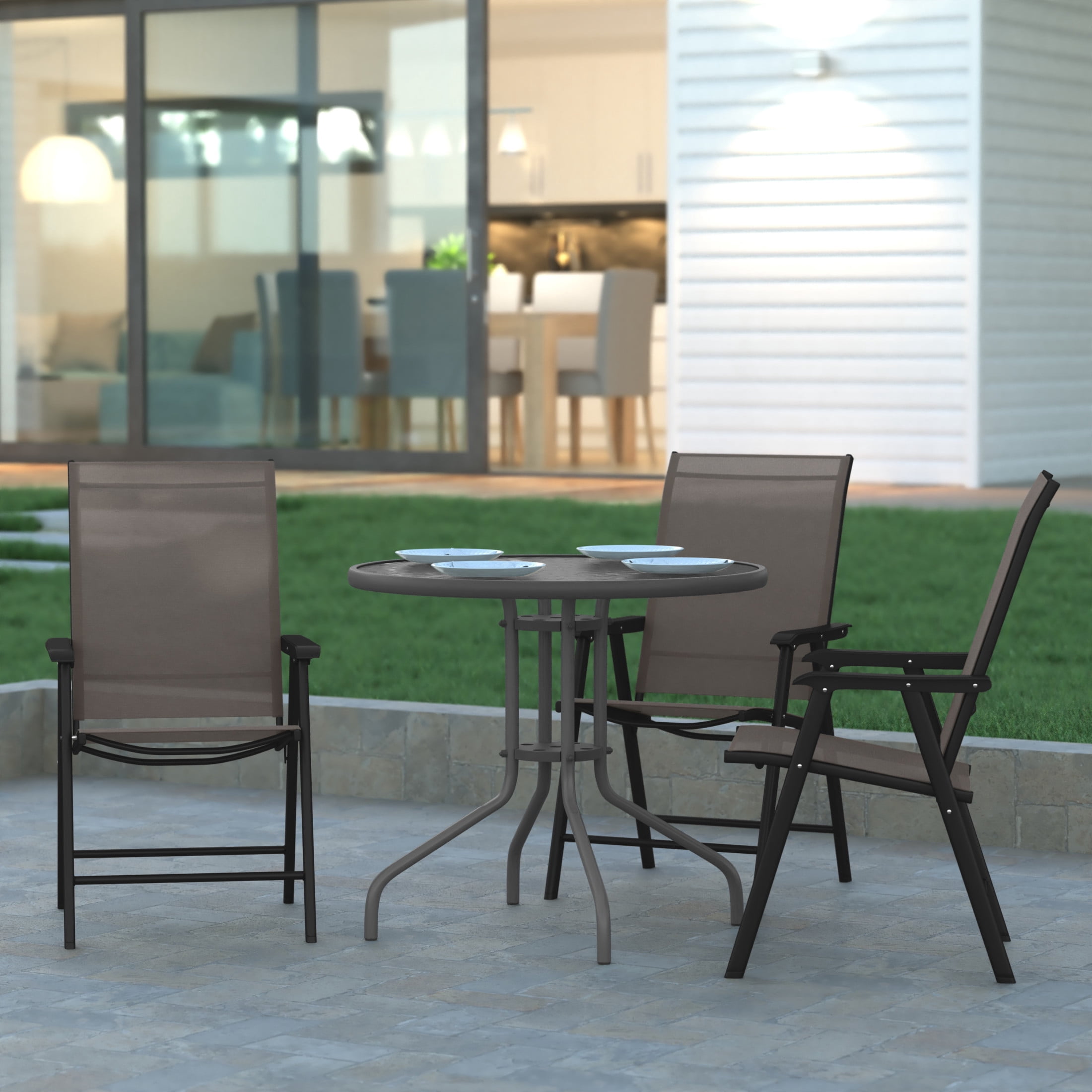 Emma + Oliver Set of Two Brown Folding Sling Style Patio Chairs for ...