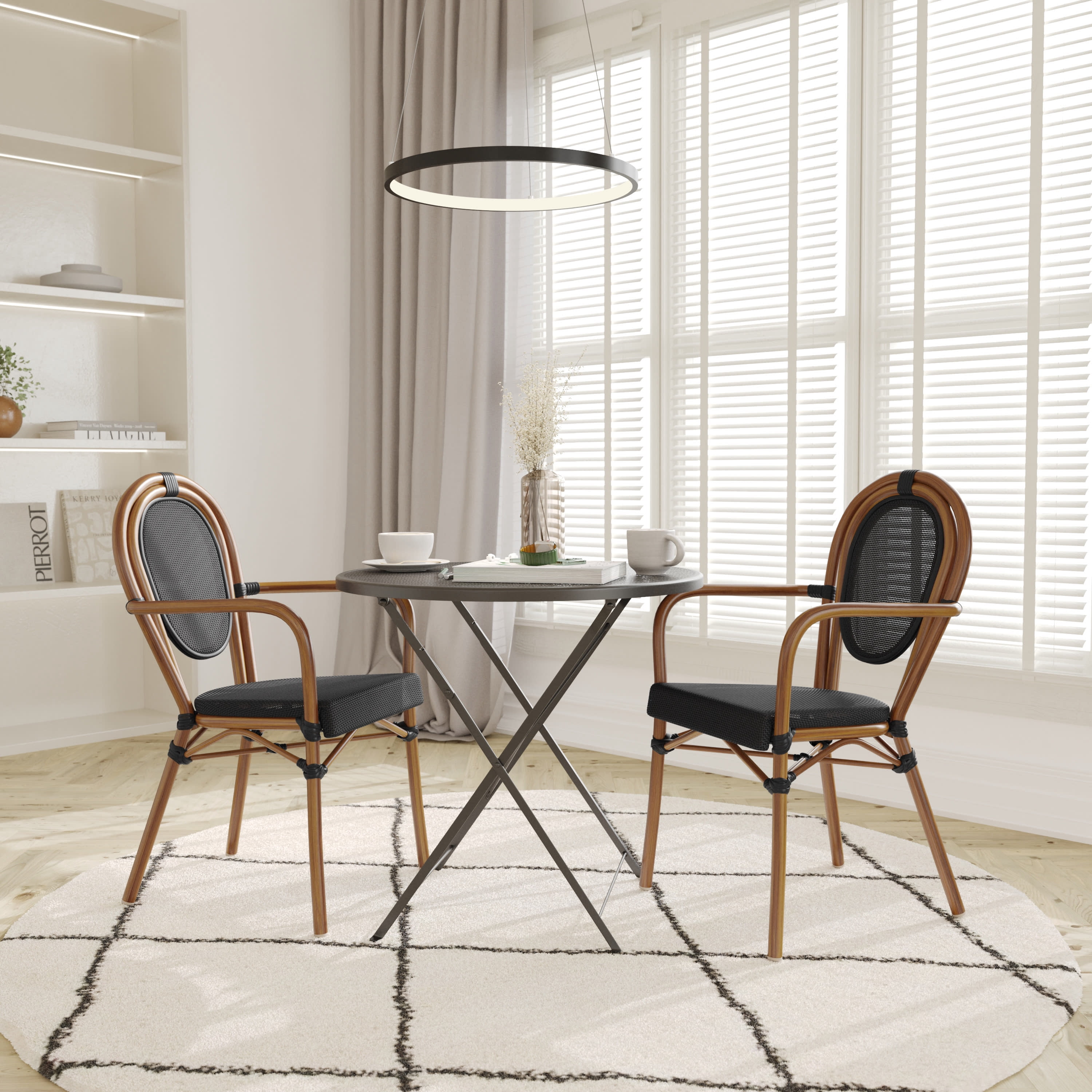 Emma + Oliver Set of Two Indoor/Outdoor Stacking Thonet Bistro Style ...