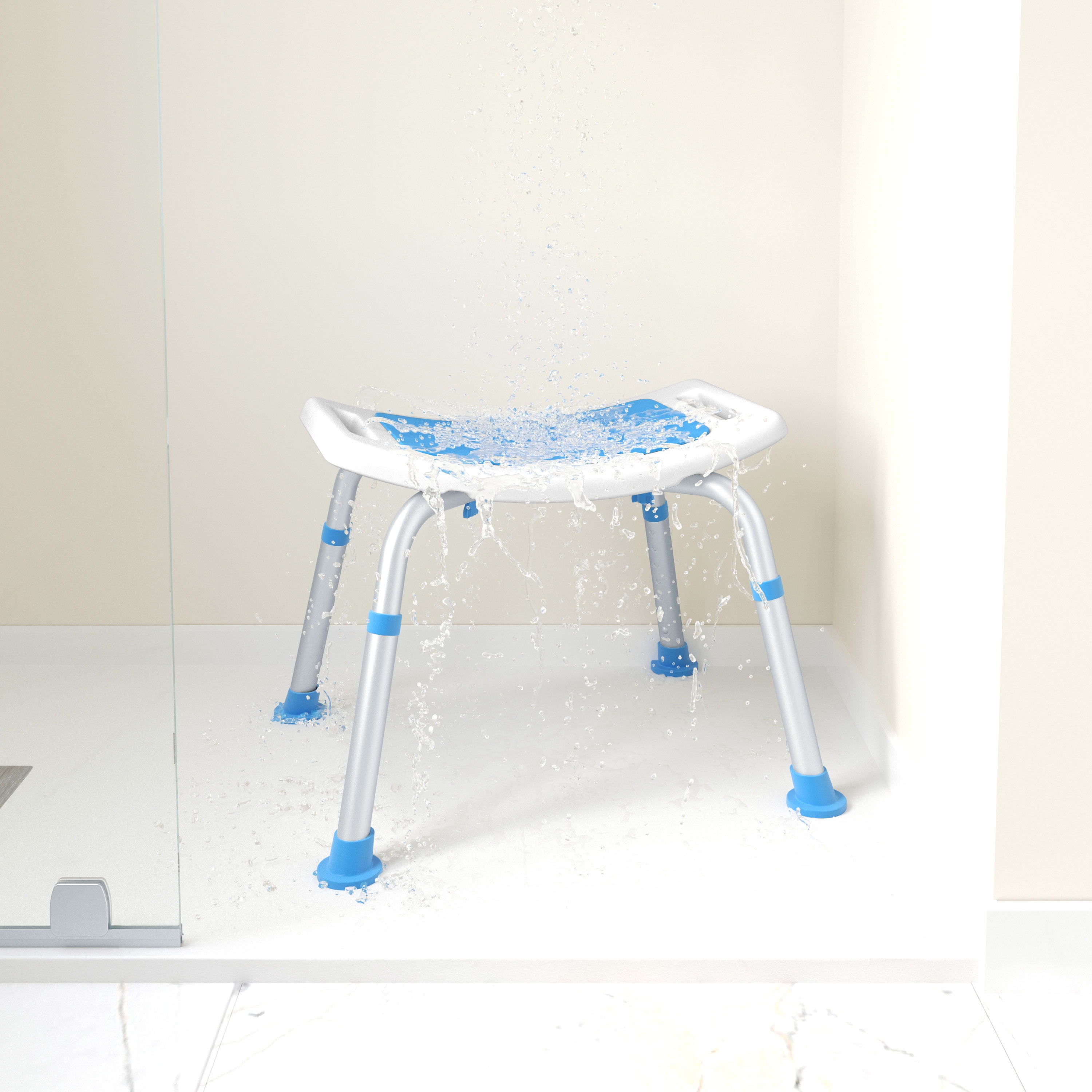 Emma + Oliver Shower Stool with 6 Adjustable Height Settings, Padded ...
