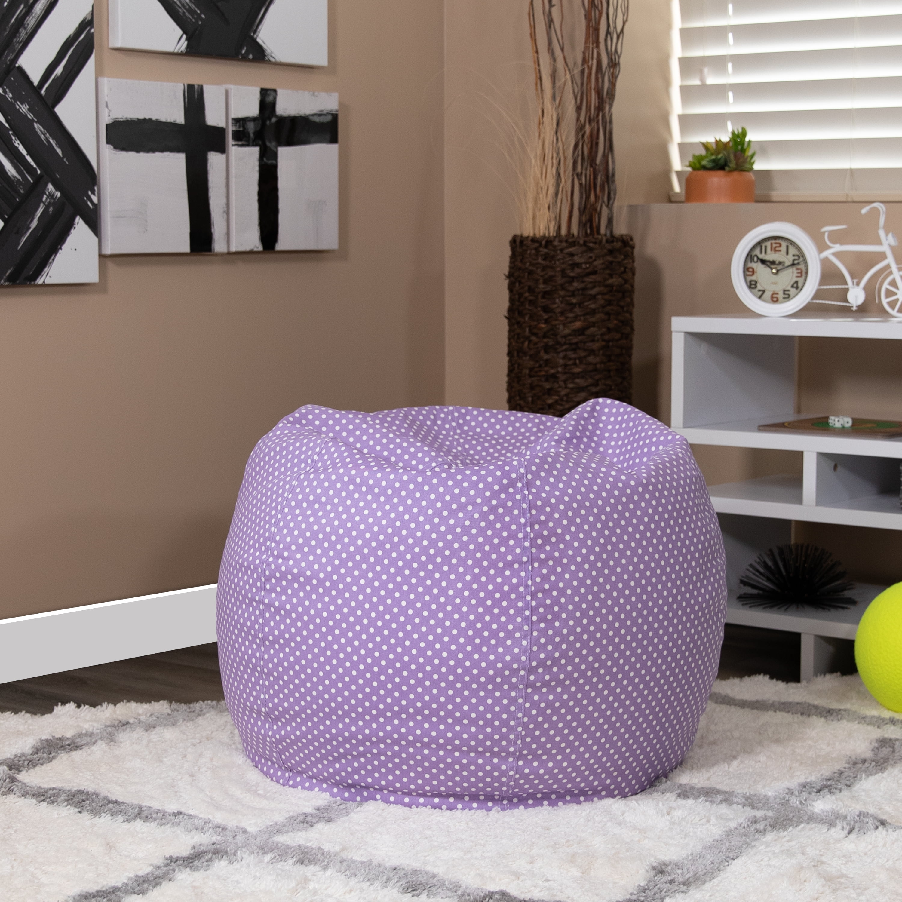 Emma + Oliver Kids Small Lavender Dot Refillable Bean Bag Chair ...