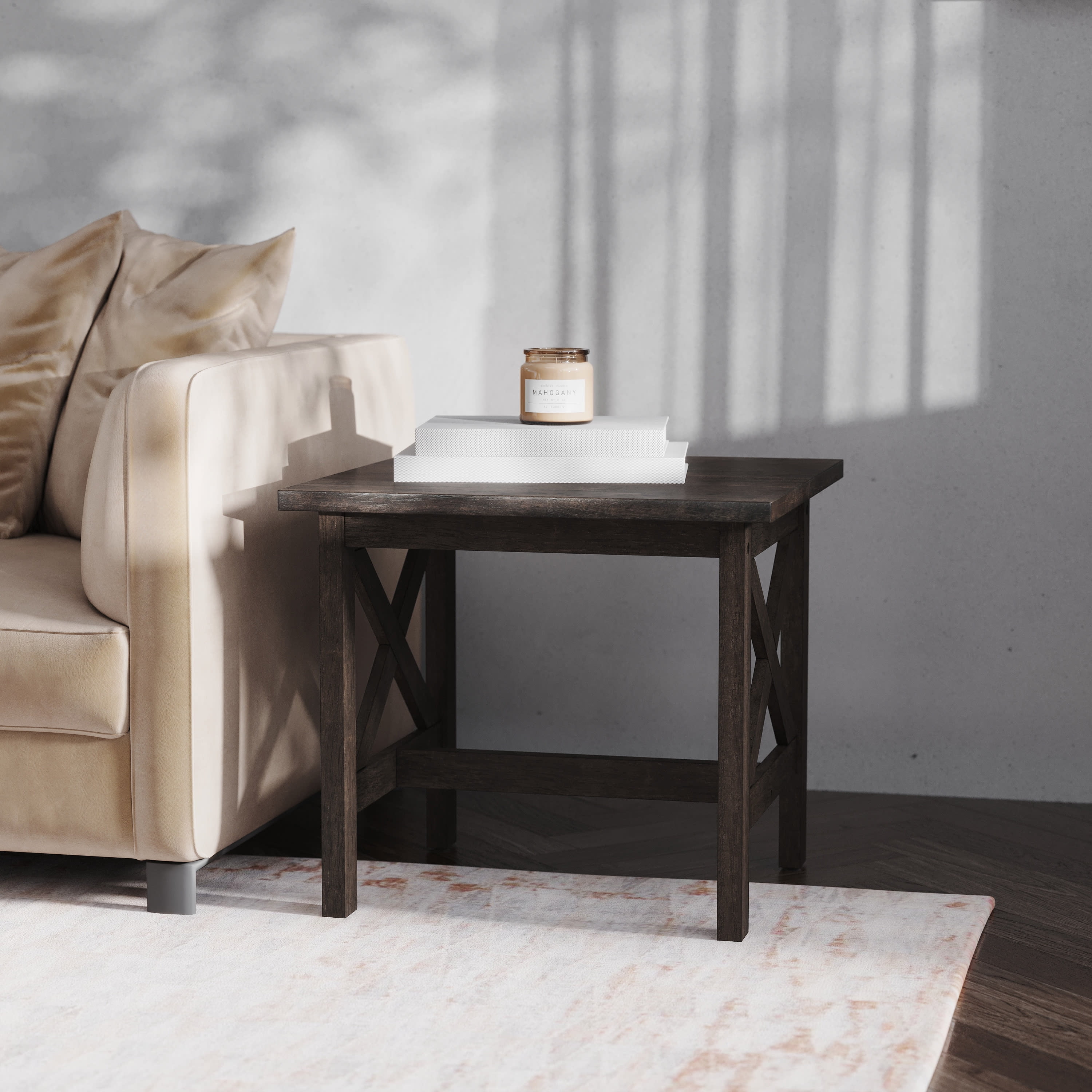 Emma + Oliver Solid Wood Farmhouse Style End Table in Dark Gray ...