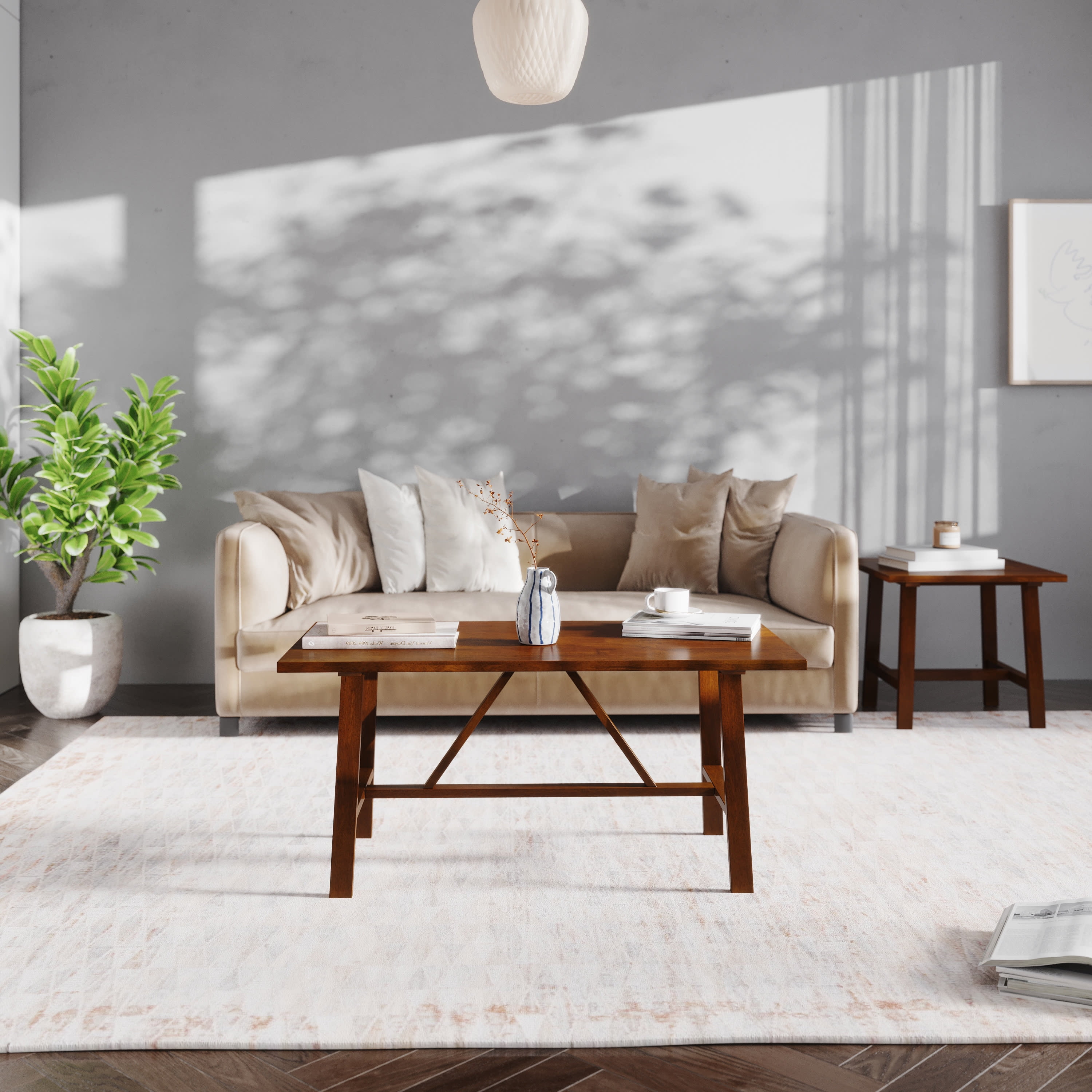 Emma + Oliver Solid Wood Farmhouse Trestle Coffee Table in Walnut ...