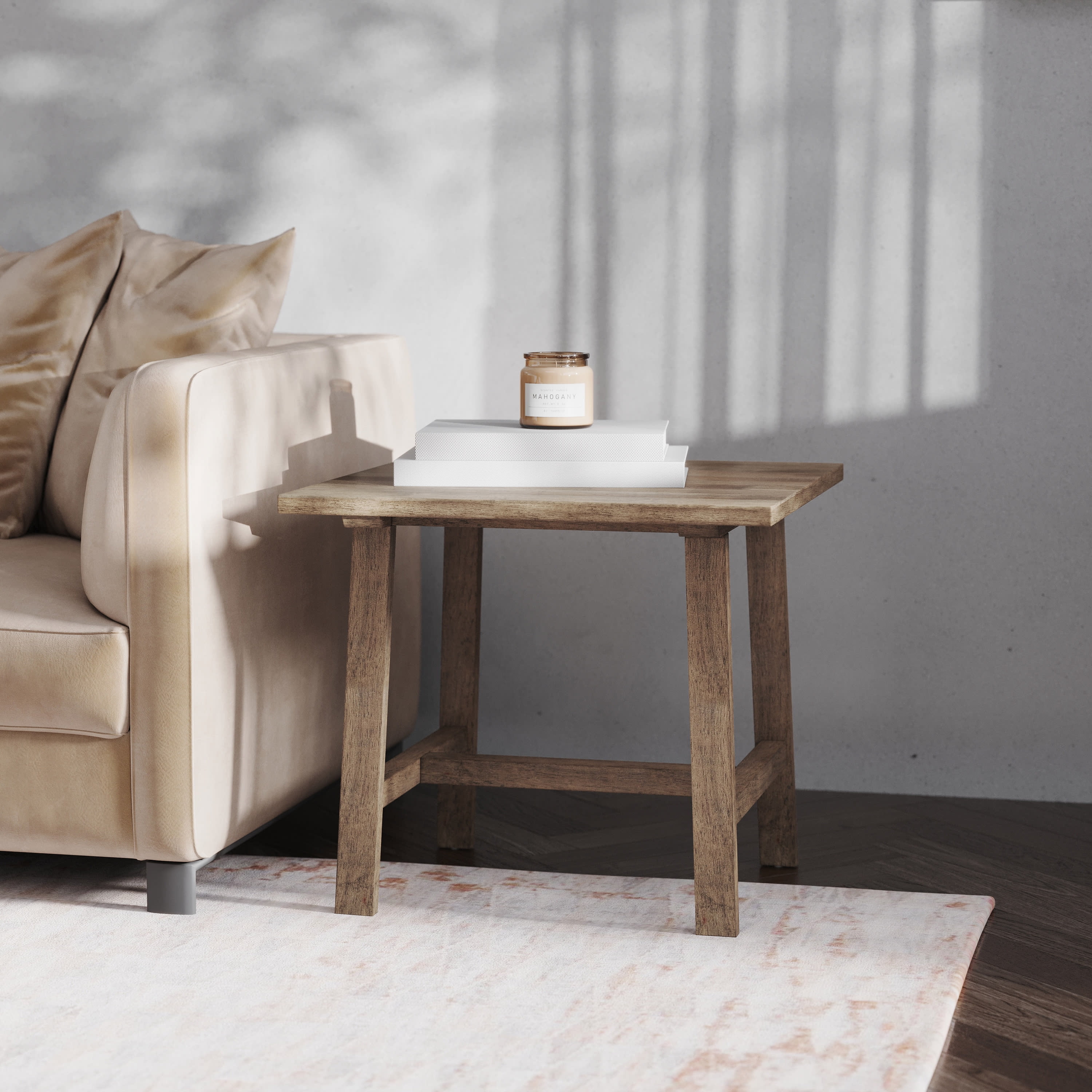 Emma + Oliver Solid Wood Farmhouse Trestle End Table in Rustic Brown ...