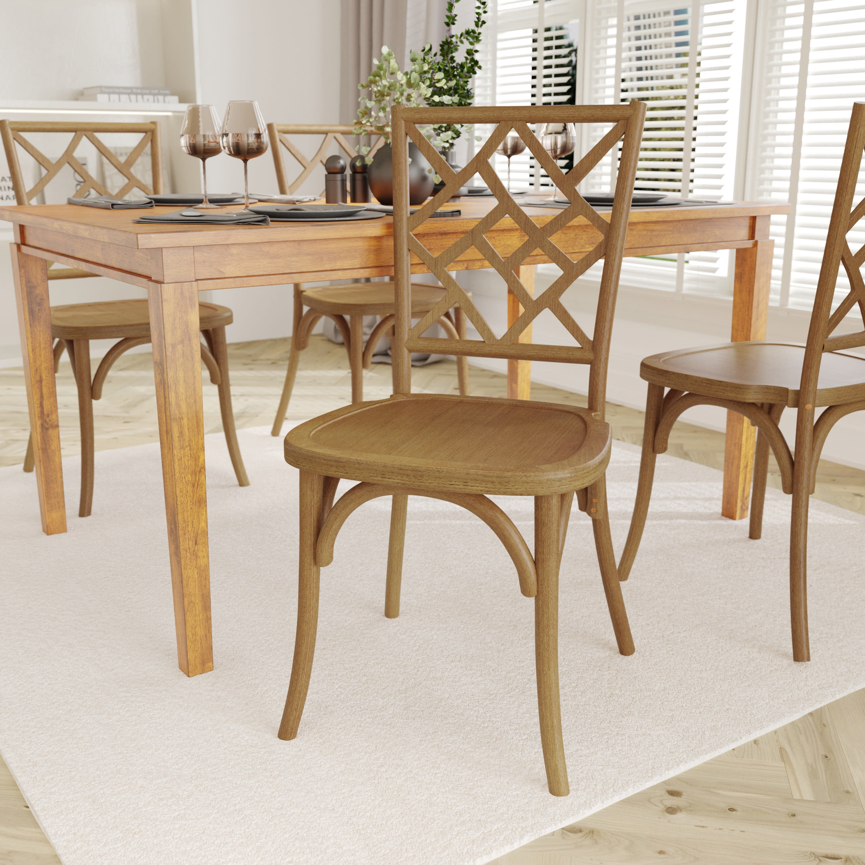 Emma + Oliver Solid Wood Stack Dining Chair with Decorative Back Design ...