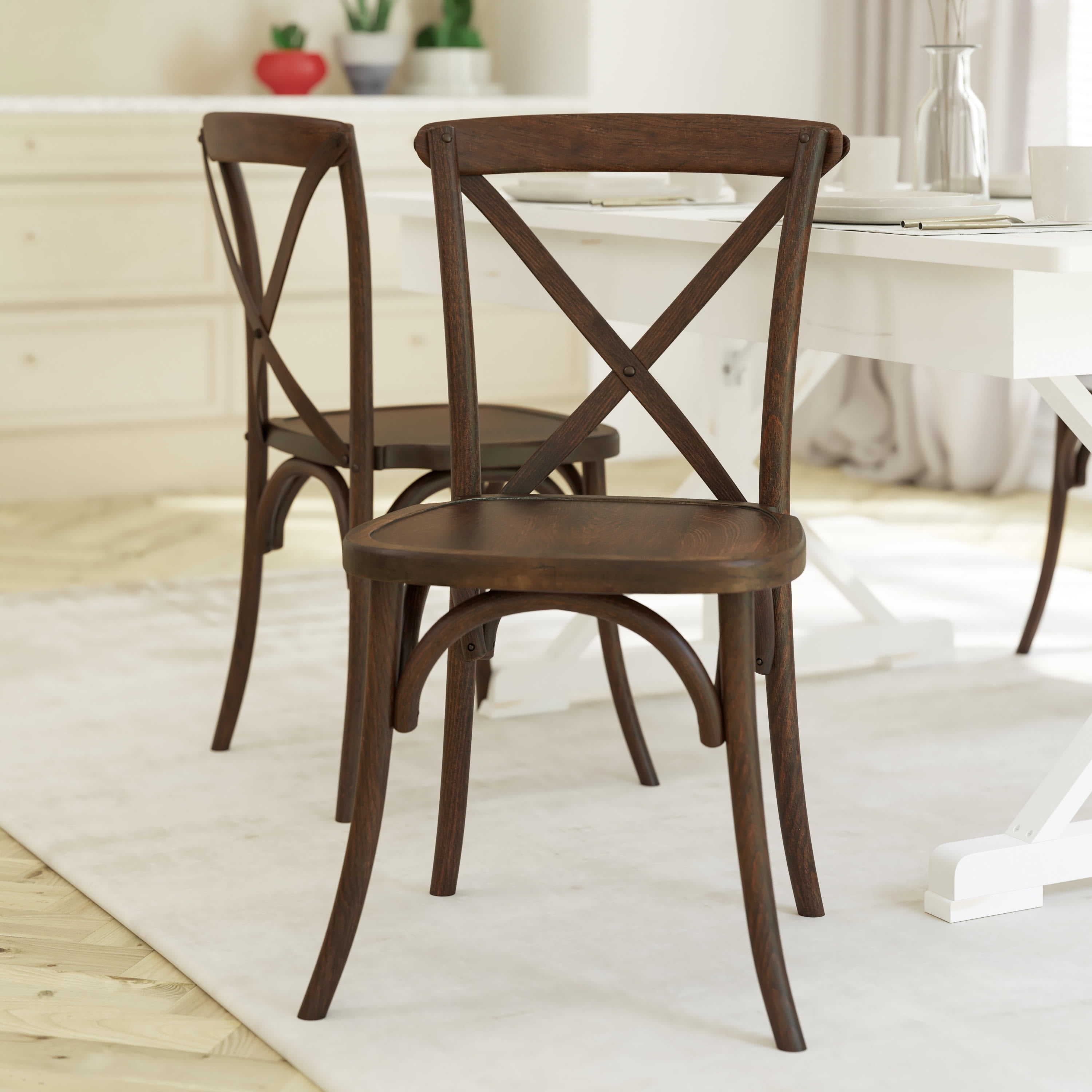 Emma + Oliver Stackable Cross Back Chair, Mahogany Ash Wood Frame ...