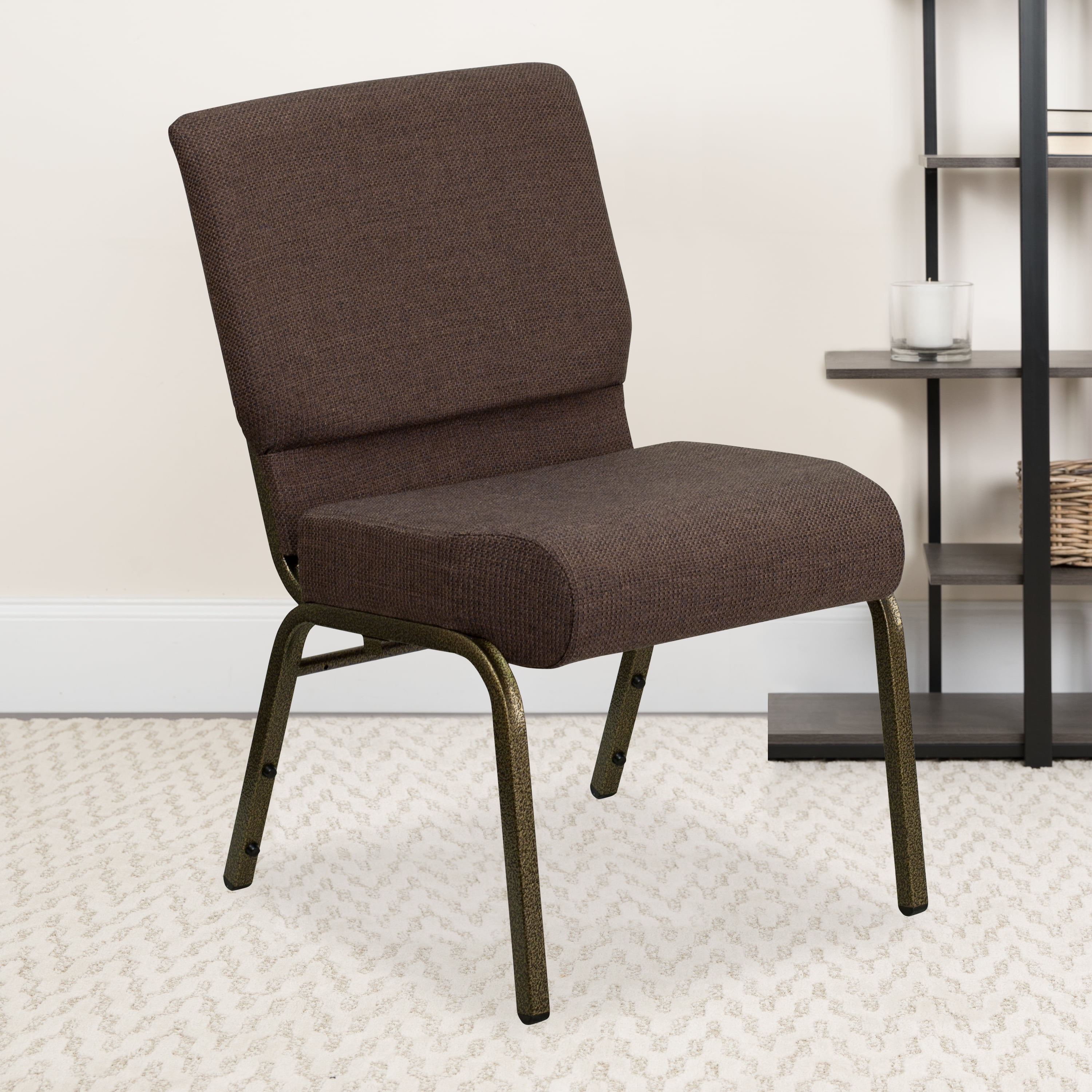 Emma + Oliver Stacking Auditorium Chair with 21" Seat - Brown Fabric ...