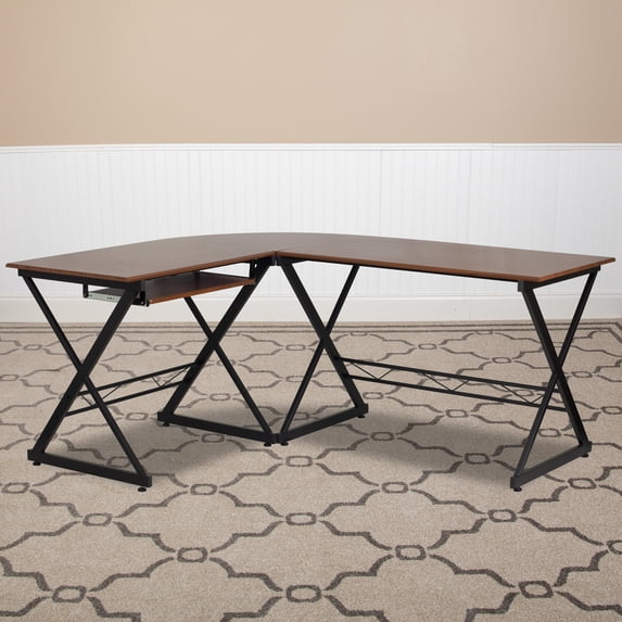 Emma + Oliver Teakwood Laminate L-Shape Computer Desk with Keyboard ...