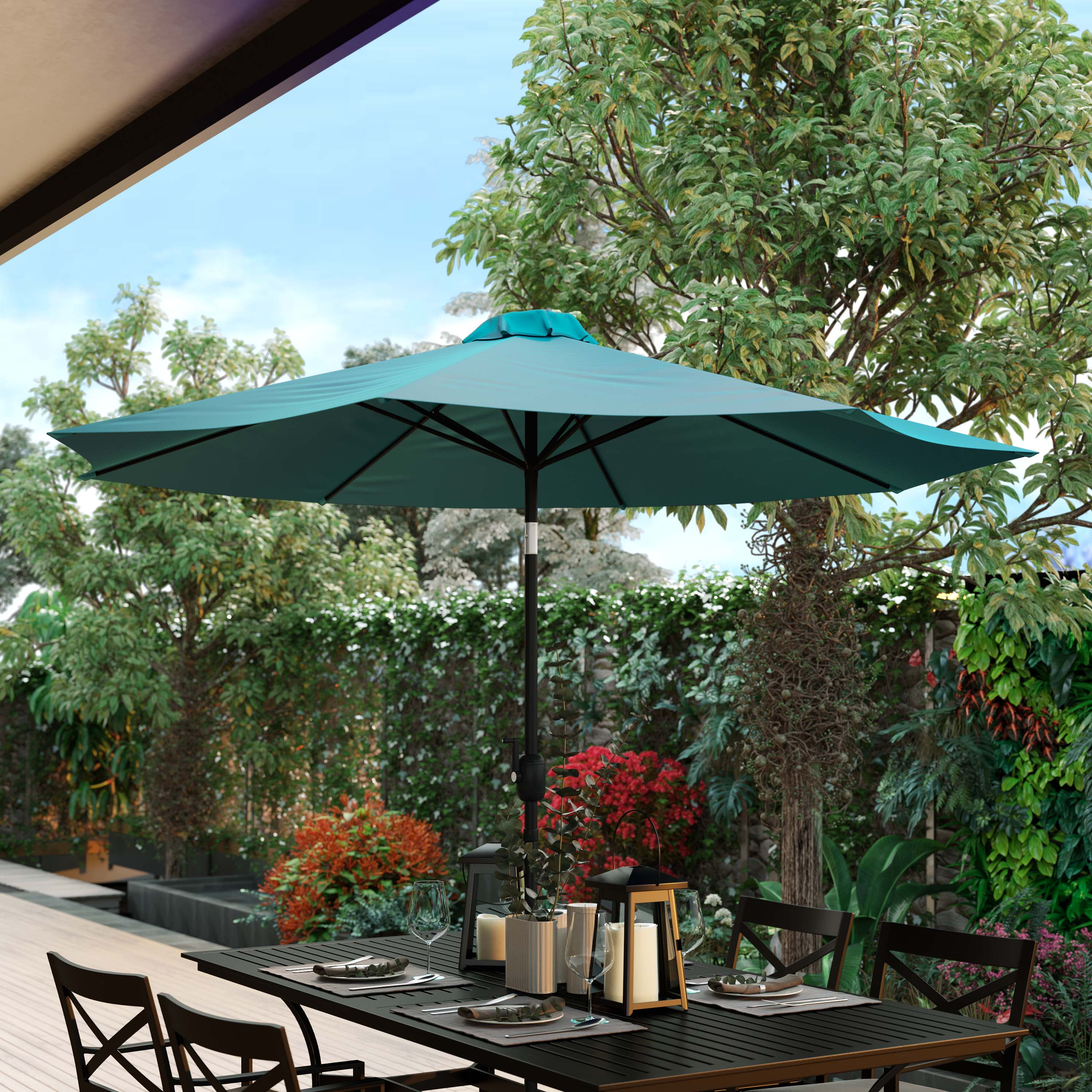 Emma + Oliver 9 FT Teal Patio Umbrella - 1.5" Aluminum Pole with Crank ...