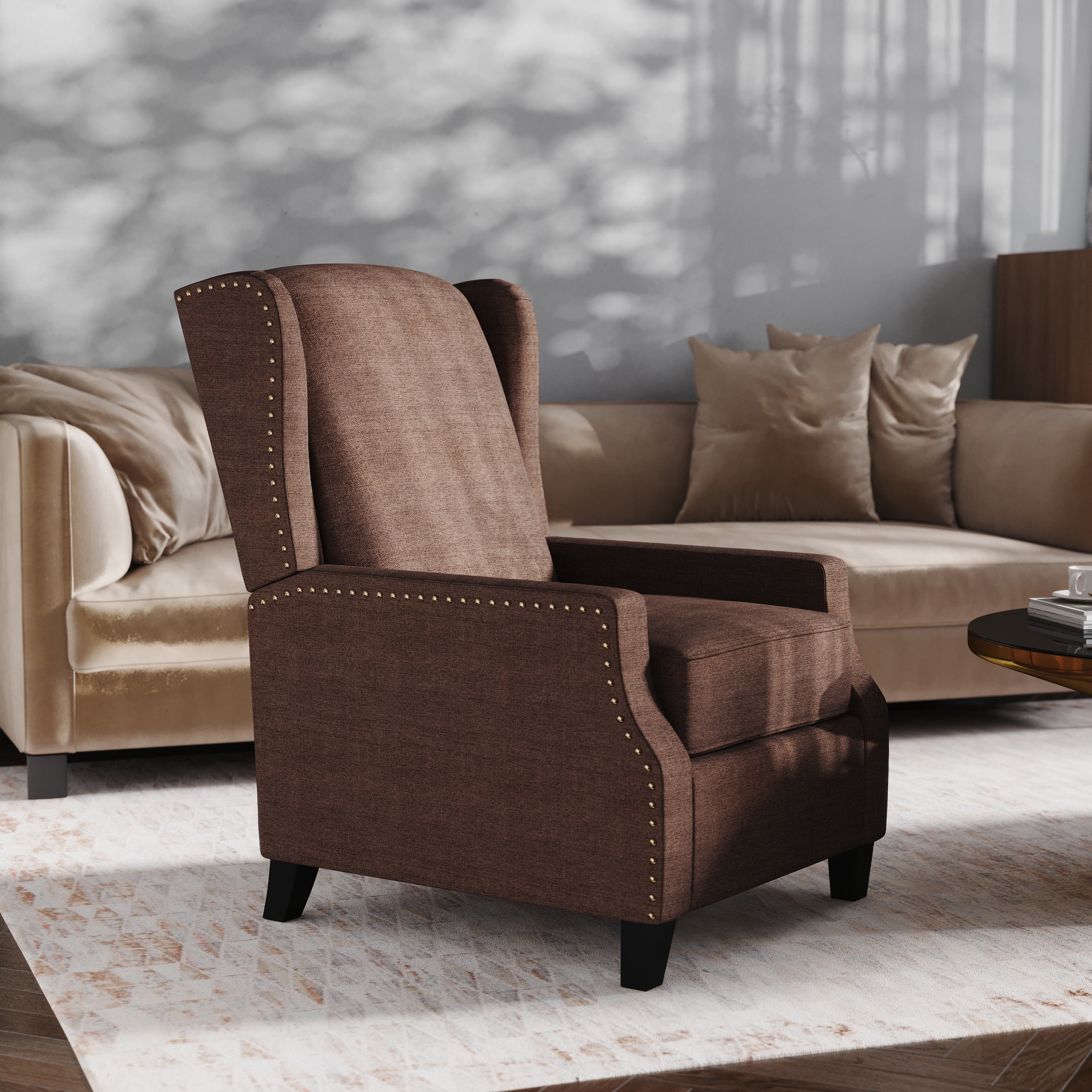 Emma + Oliver Traditional Style Slim Push Back Recliner Chair-Wingback ...