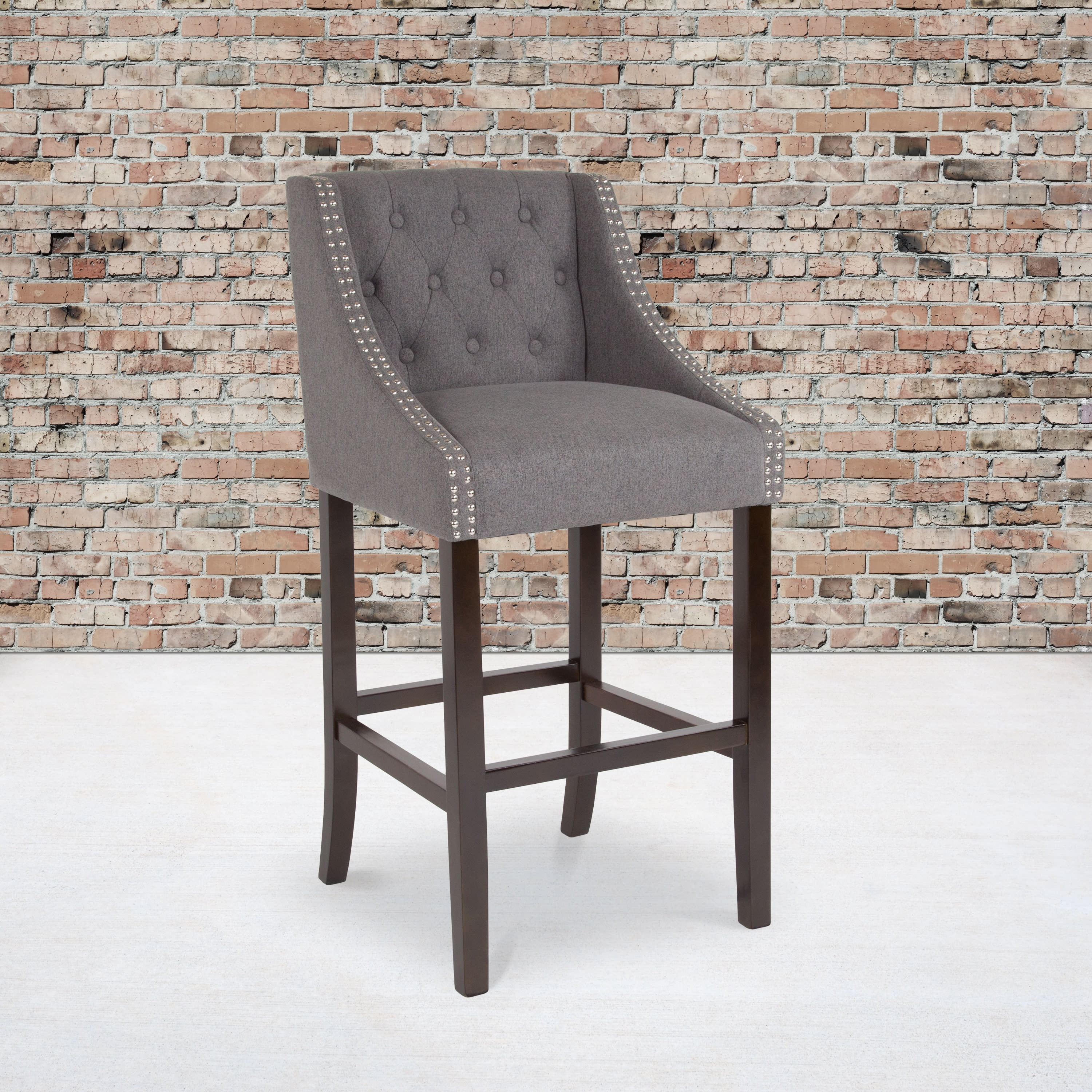 Emma + Oliver Transitional Button Tufted Back Bar Stools, Dark Gray ...