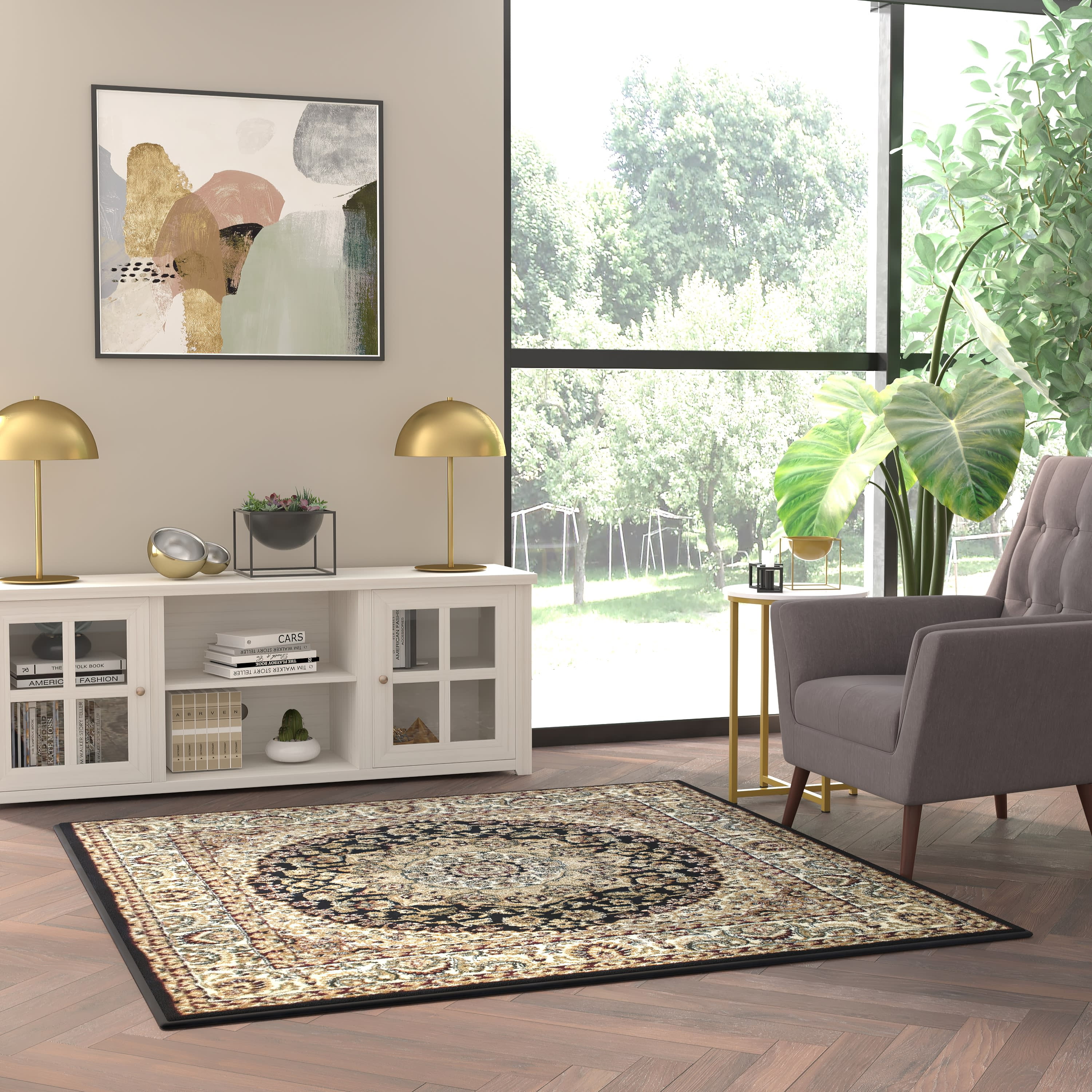 Emma + Oliver Ultra Soft 5'x5' Square Olefin Accent Rug with ...