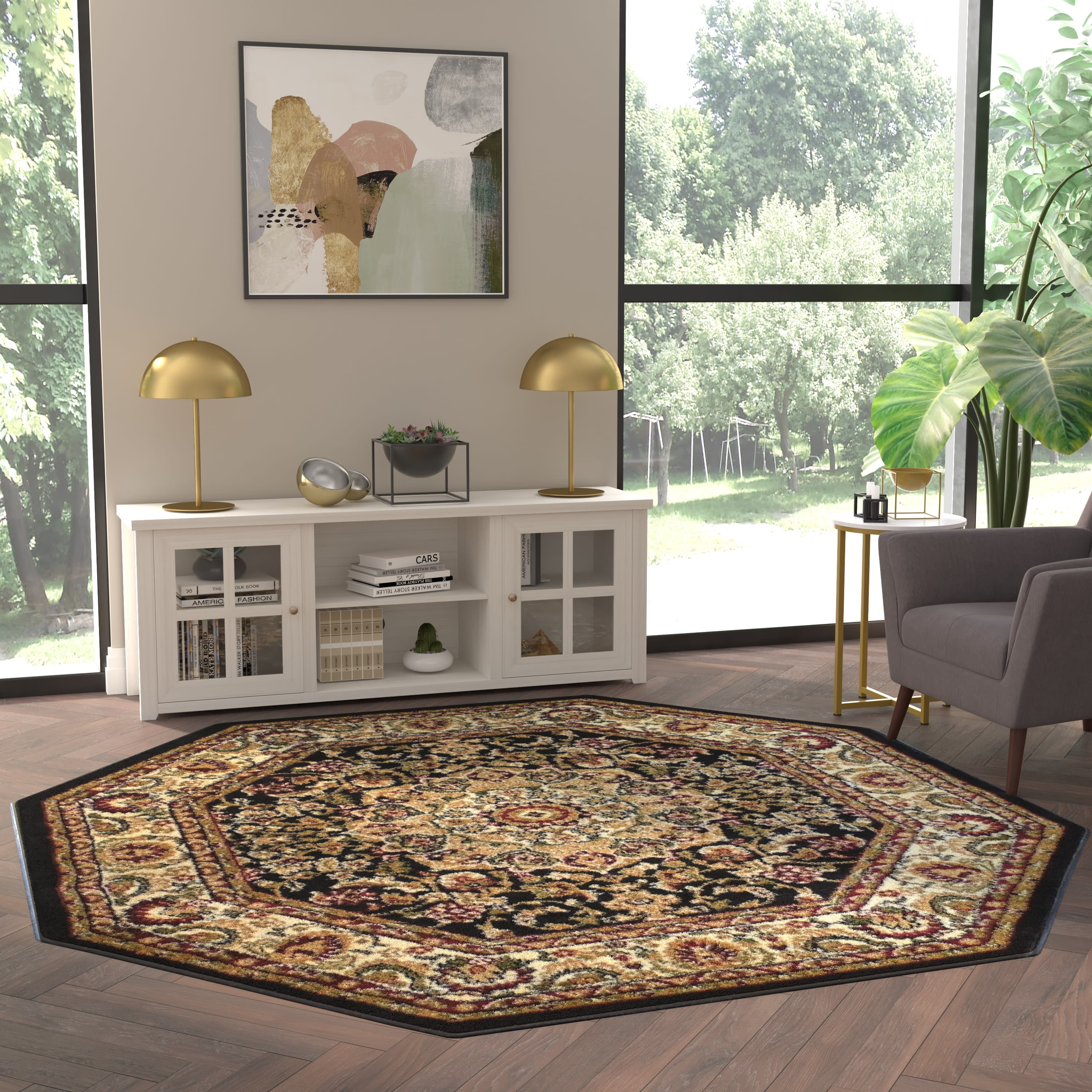 Emma + Oliver Ultra Soft 7'x7' Octagon Olefin Accent Rug with ...