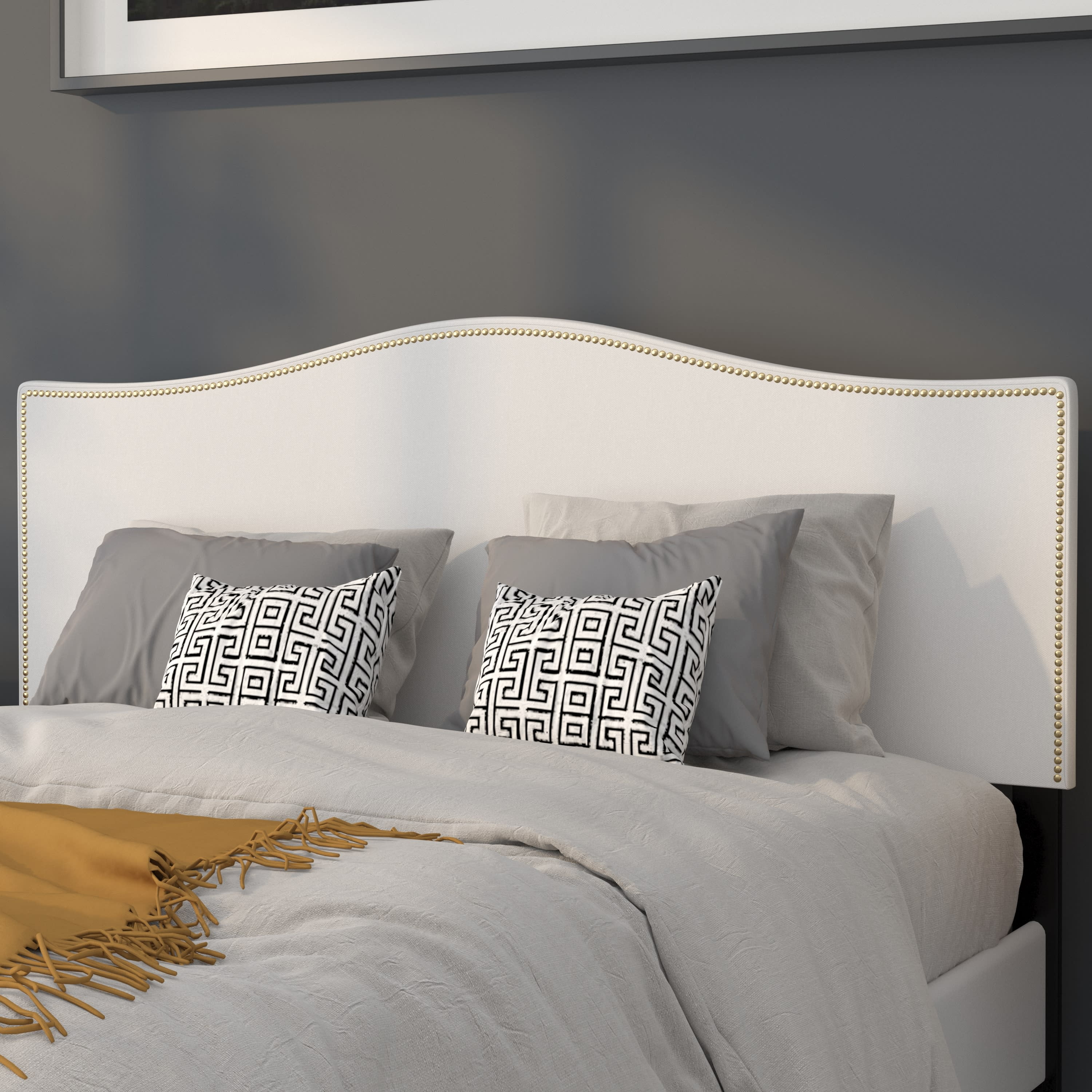 Emma + Oliver Simple White Queen Size Panel Bed Headboard with ...
