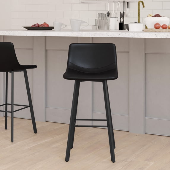 Emma+ Oliver Upholstered Shell Low Back Bar Stools, Black (Set of 2 ...
