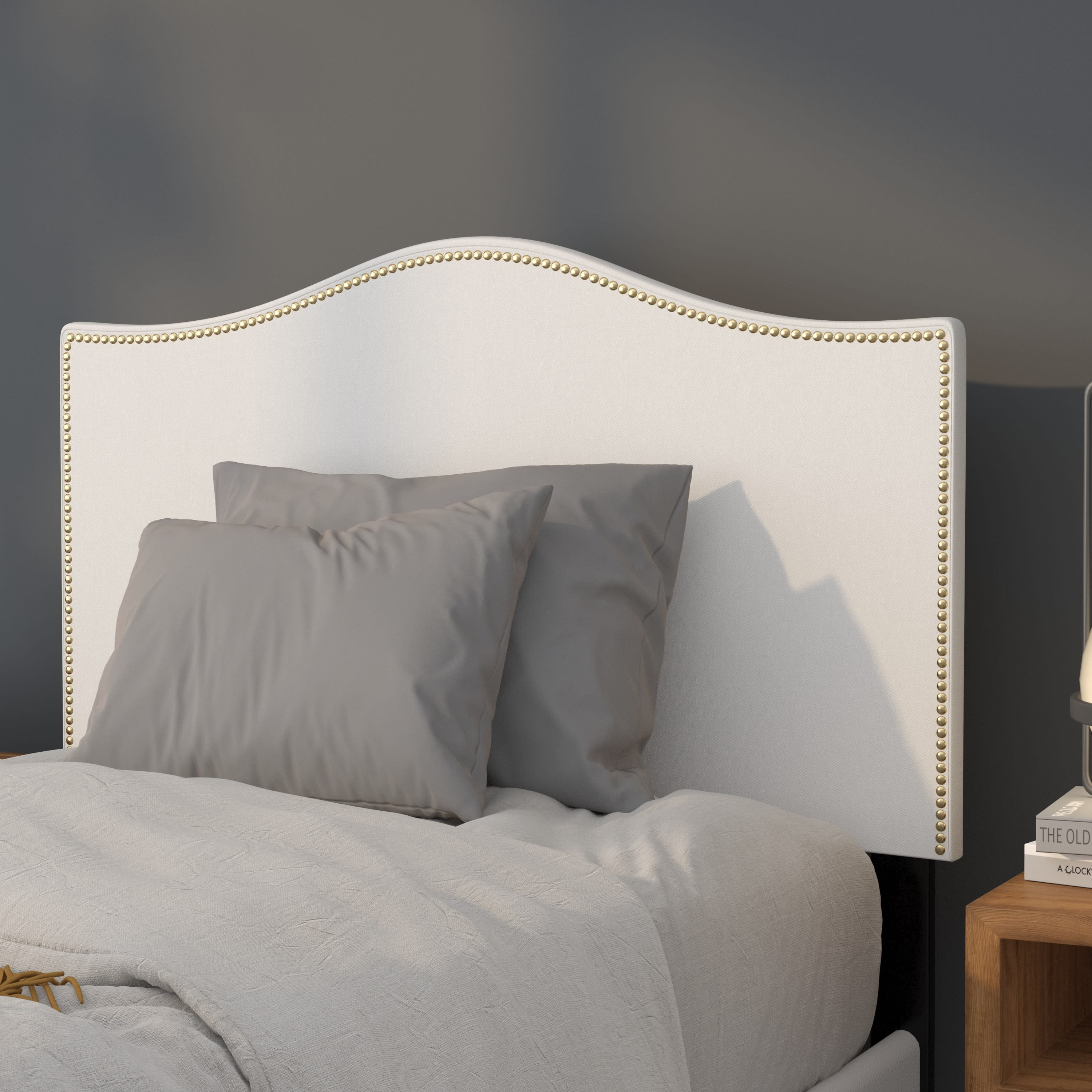 Emma + Oliver Upholstered Twin Size Headboard with Nailtrim in White ...