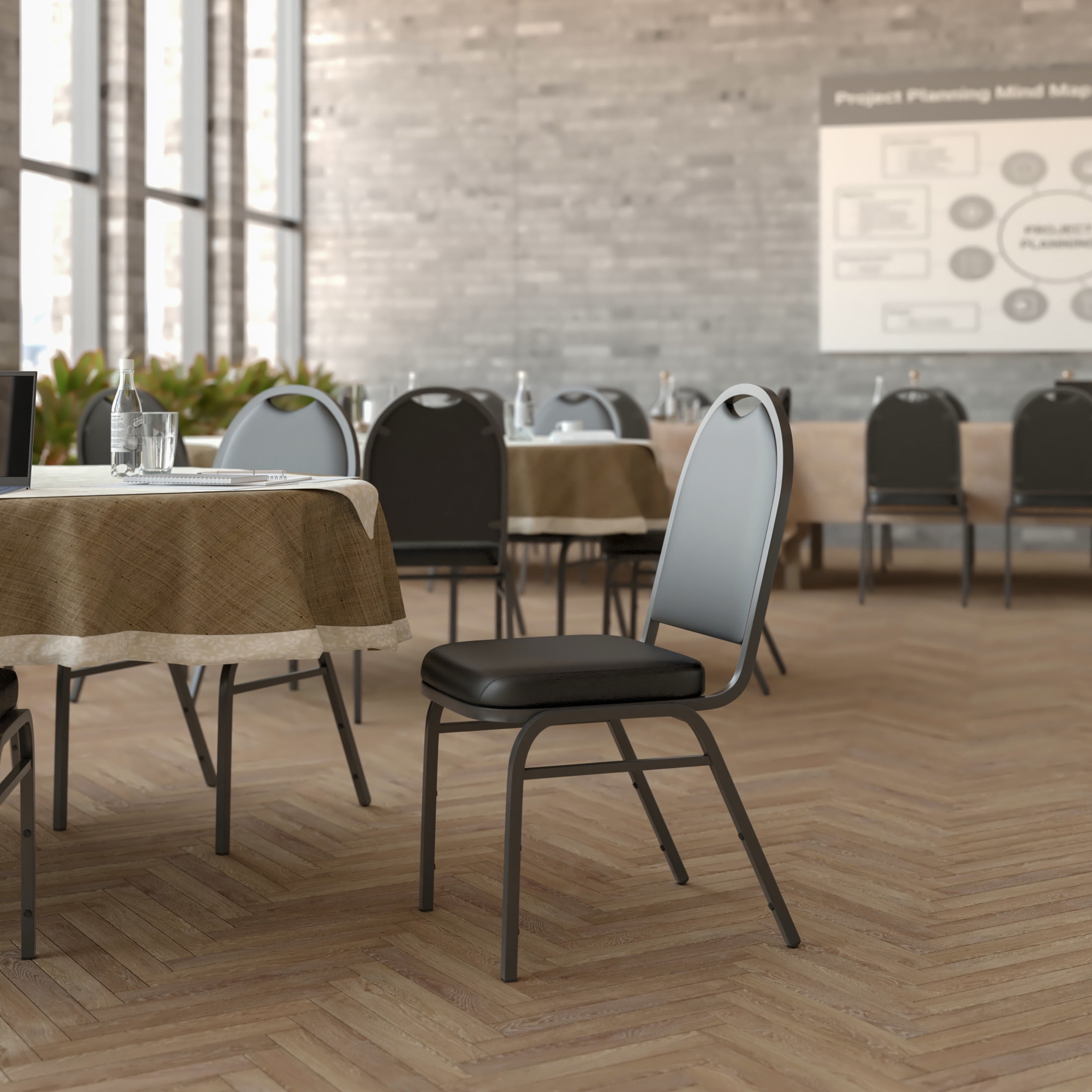 Emma + Oliver Versatile Dome Back Stacking Banquet Chair with Black Vinyl Seat and Back and ...