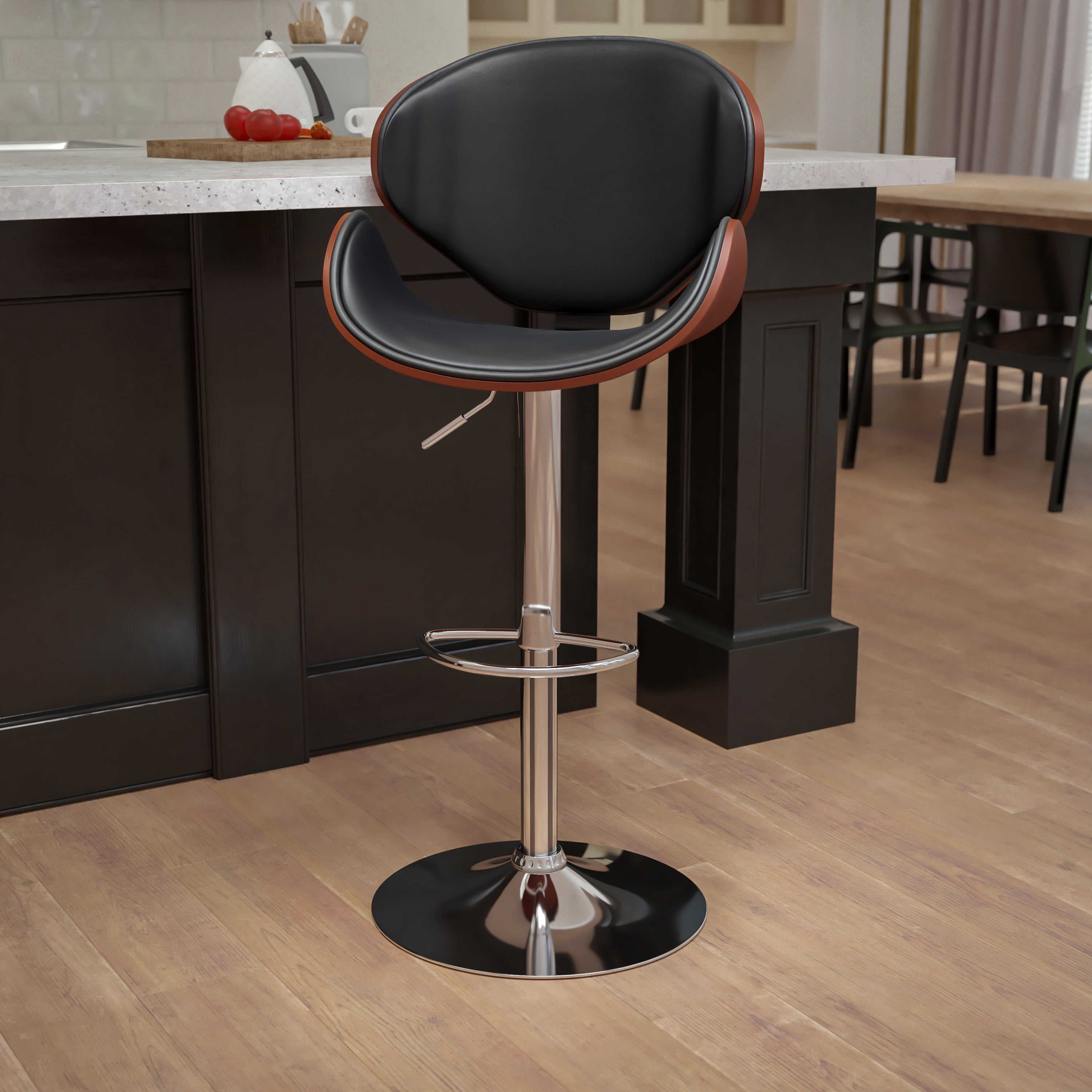 Emma + Oliver Walnut Bentwood Adjustable Height Barstool with Curved ...