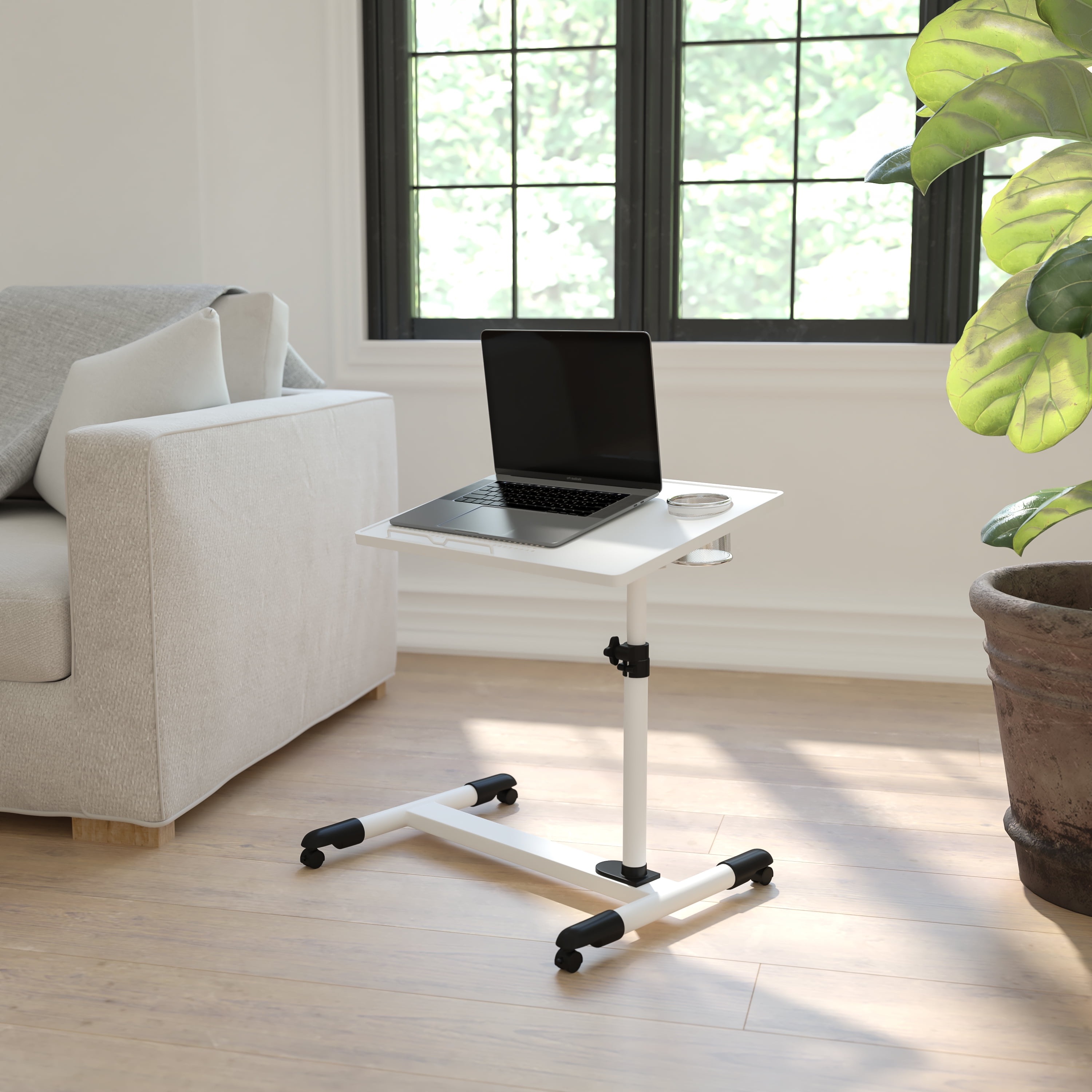 Emma + Oliver White Adjustable Height Steel Mobile Computer Desk ...