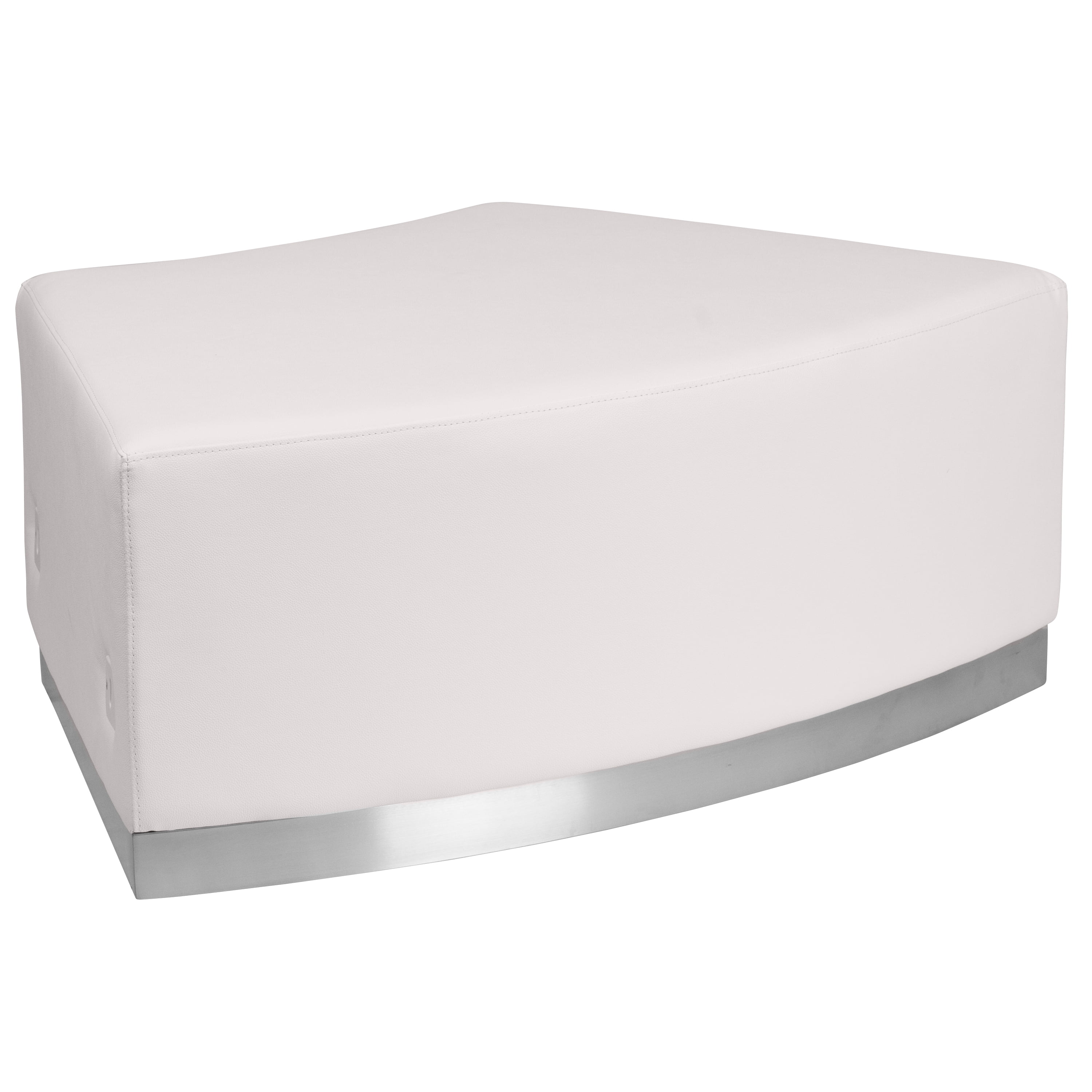 Emma + Oliver White LeatherSoft Backless Convex Chair with Brushed ...