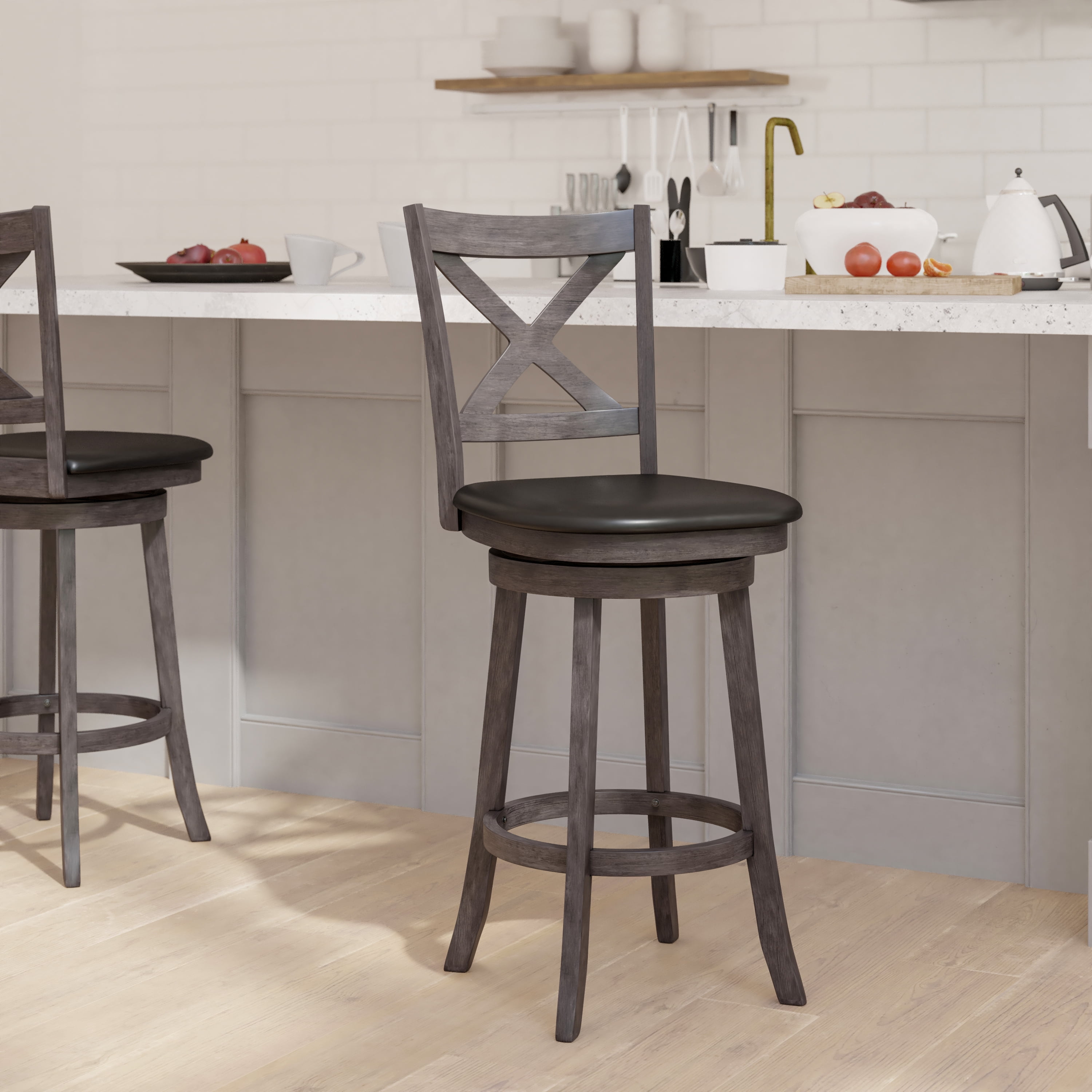 Emma + Oliver Wooden Crossback Swivel Pub Style Bar Stool, Gray Wash Walnut/Black - Walmart.com