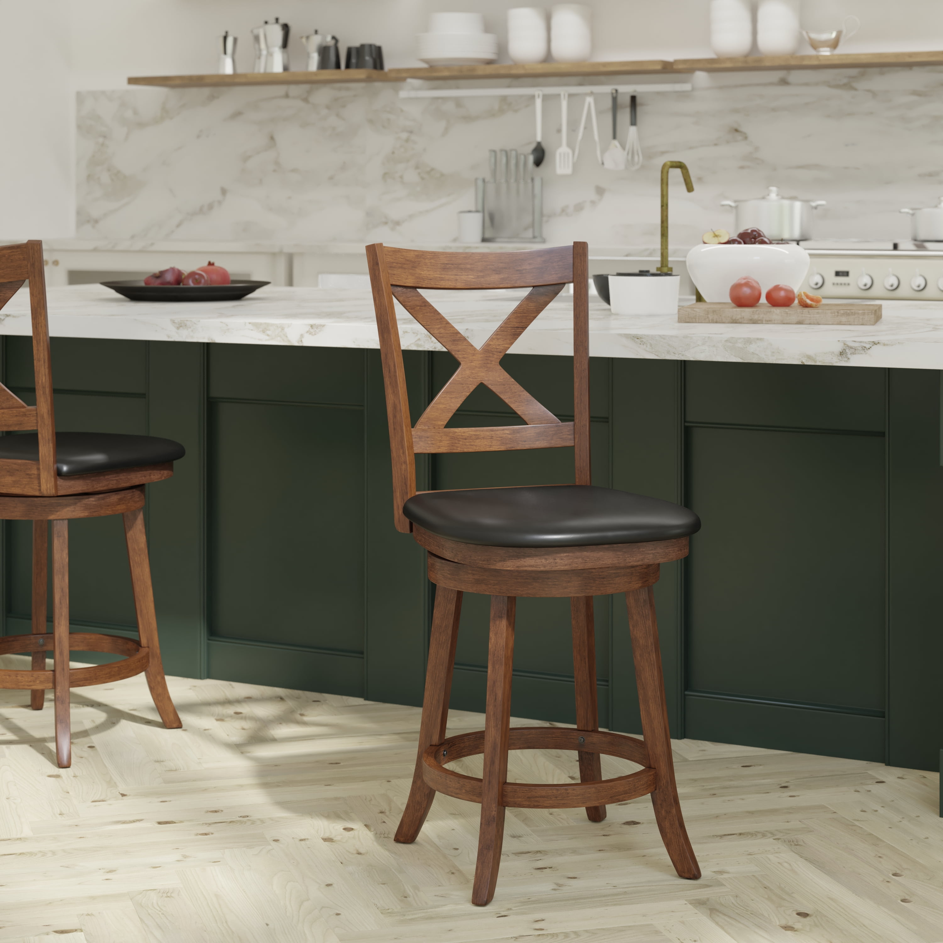 Emma + Oliver Swivel Wooden Crossback Bar Stools, Antique Oak/Black - Walmart.com
