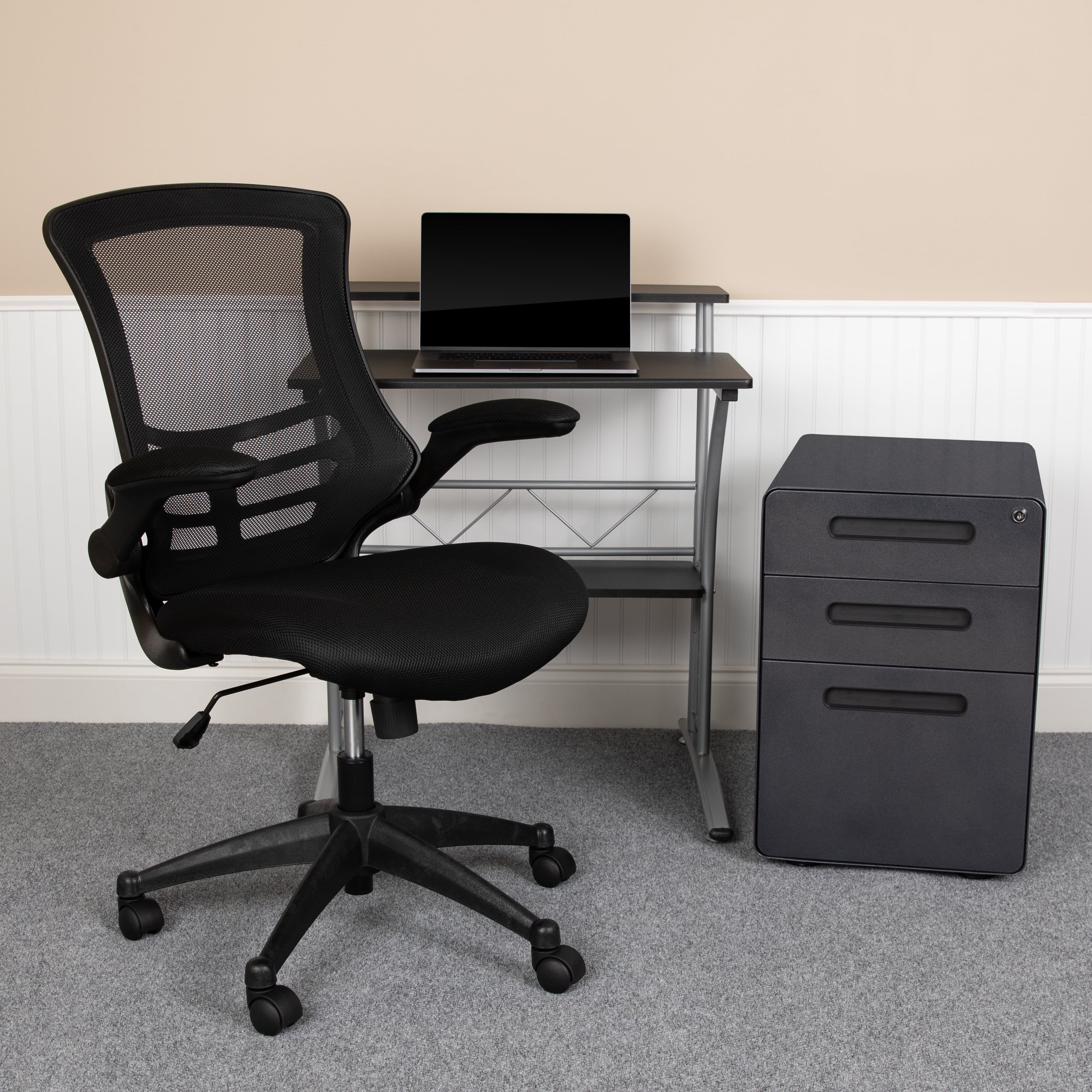 Emma + Oliver Work From Home Kit-Black Computer Desk, Ergonomic Office ...