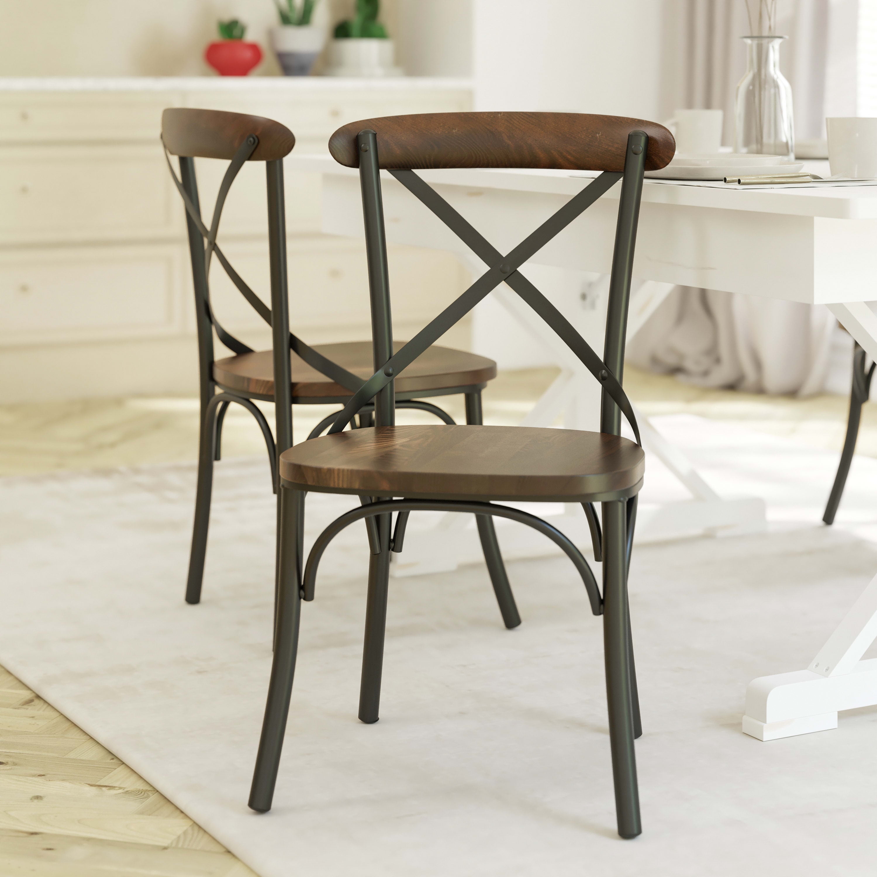 Emma + Oliver X-Back Chair with Metal Bracing and Fruitwood Seat ...