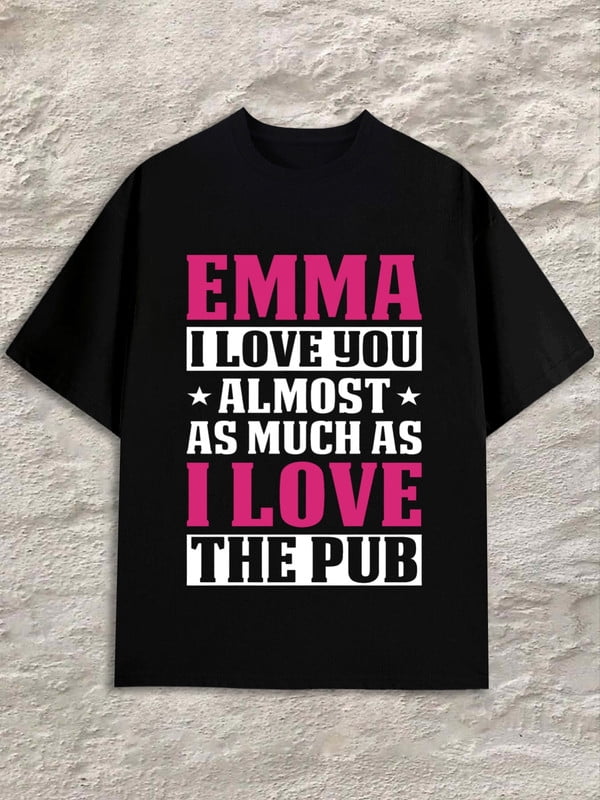 Emma Pub Love Men's black New spring and autumn trendy printed T-shirts ...