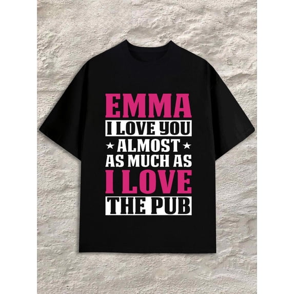 Emma Pub Love Men's black New spring and autumn trendy printed T-shirts ...
