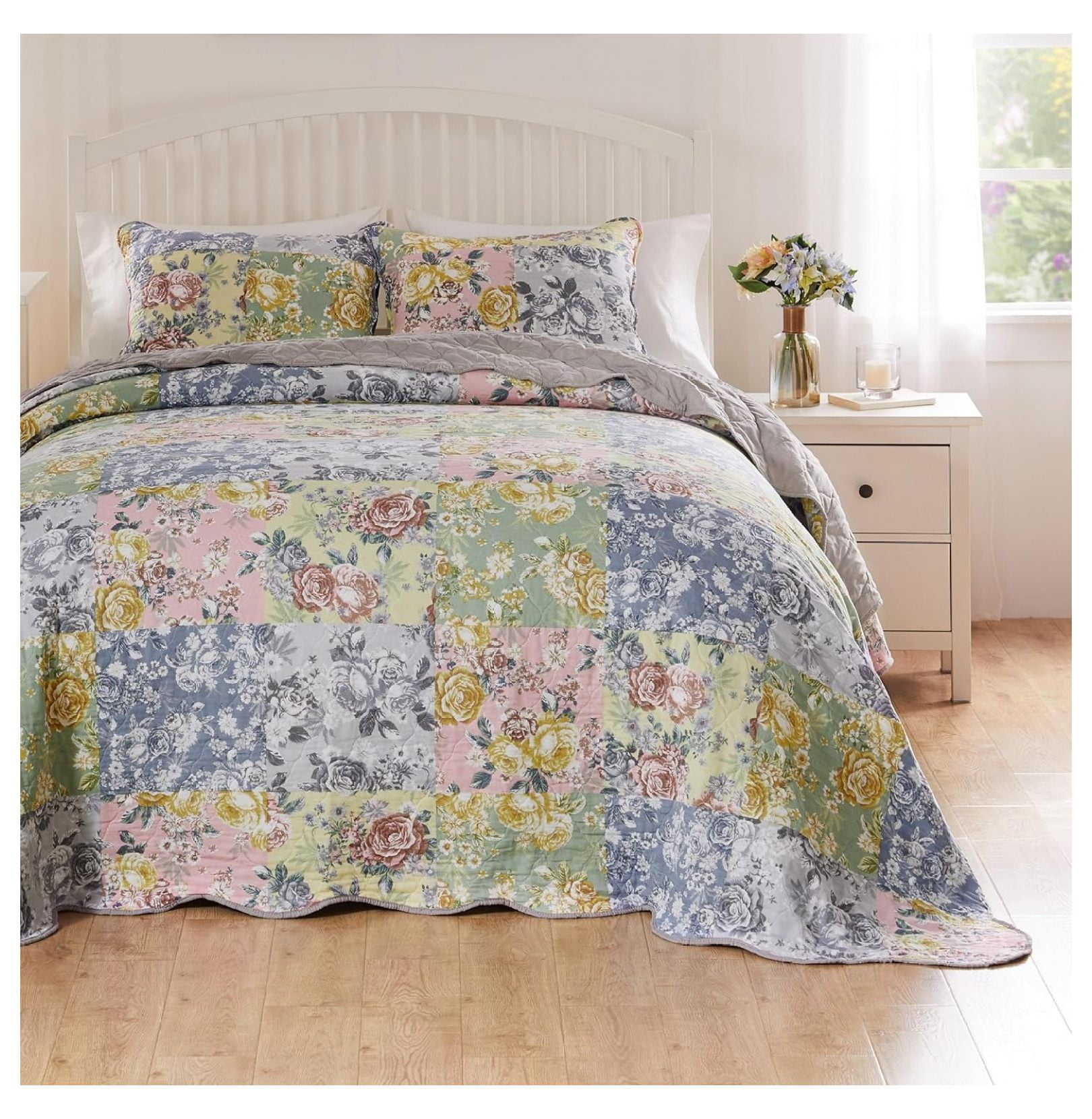 Emma Vintage Quilted Bedspread Set, 3-Piece Jumbo King, Gray - Walmart.com