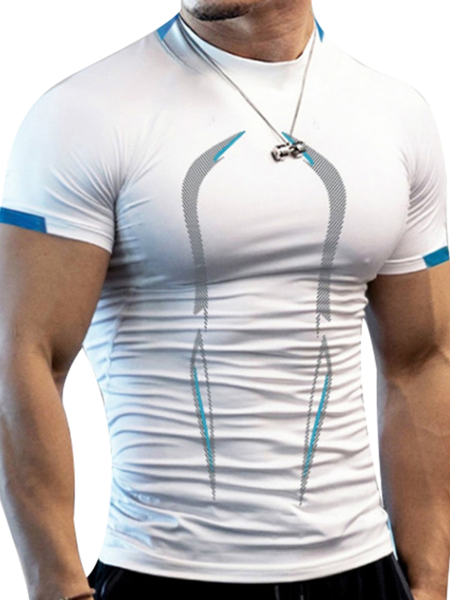 Emmababy Causal Men Sports T-shirt, Short Sleeve Round Neck Stripe ...