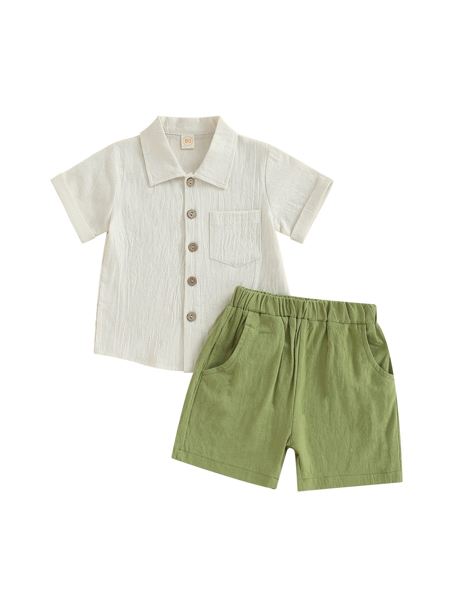 Emmababy Summer Outfits for Kids Boys: Solid Color Turn-Down Collar Shirts and Shorts - Walmart.com