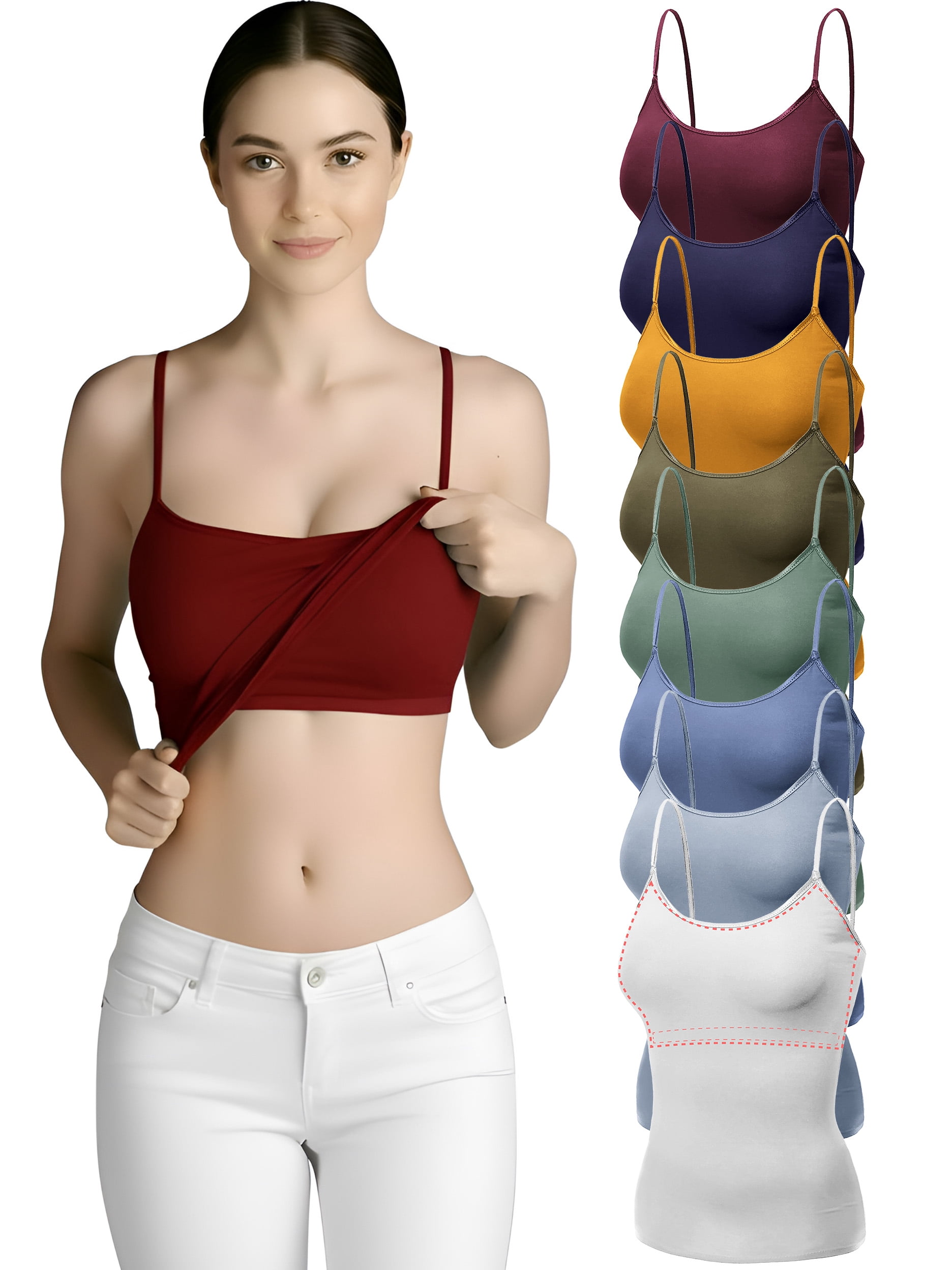 Emmalise 8 Pack Women’s Light Support Stretch Camisoles Chic Earthy ...