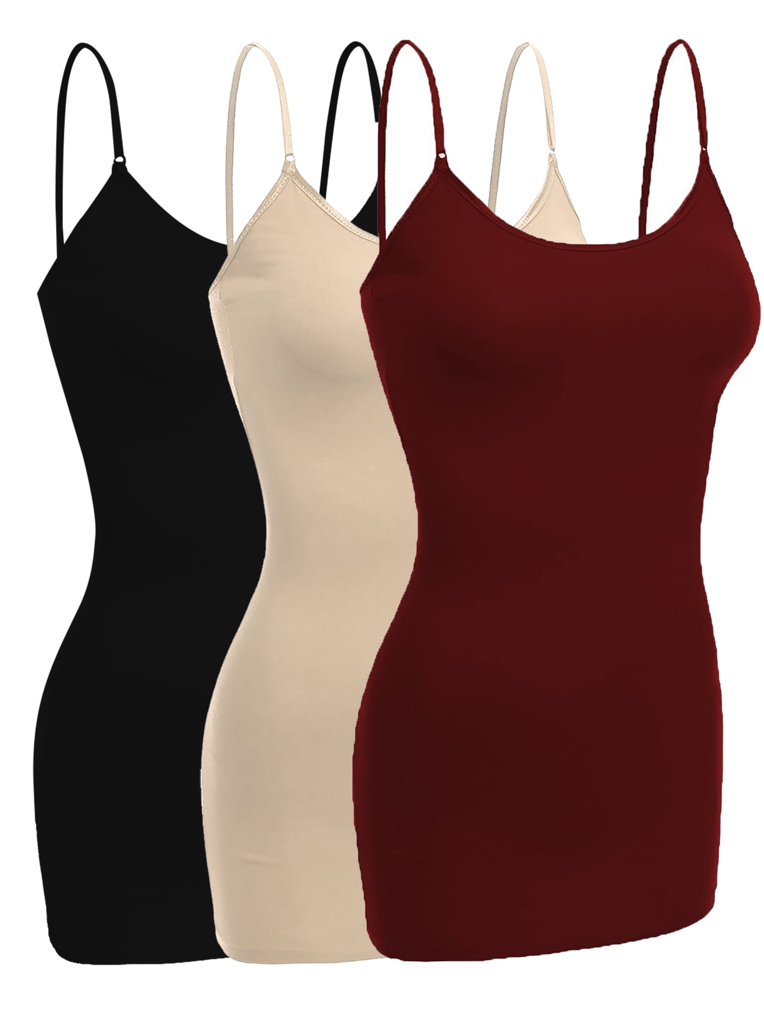 Emmalise Women Camisole Built in Bra Wireless Fabric Support Long Layering Cami, Medium, 3Pk ...