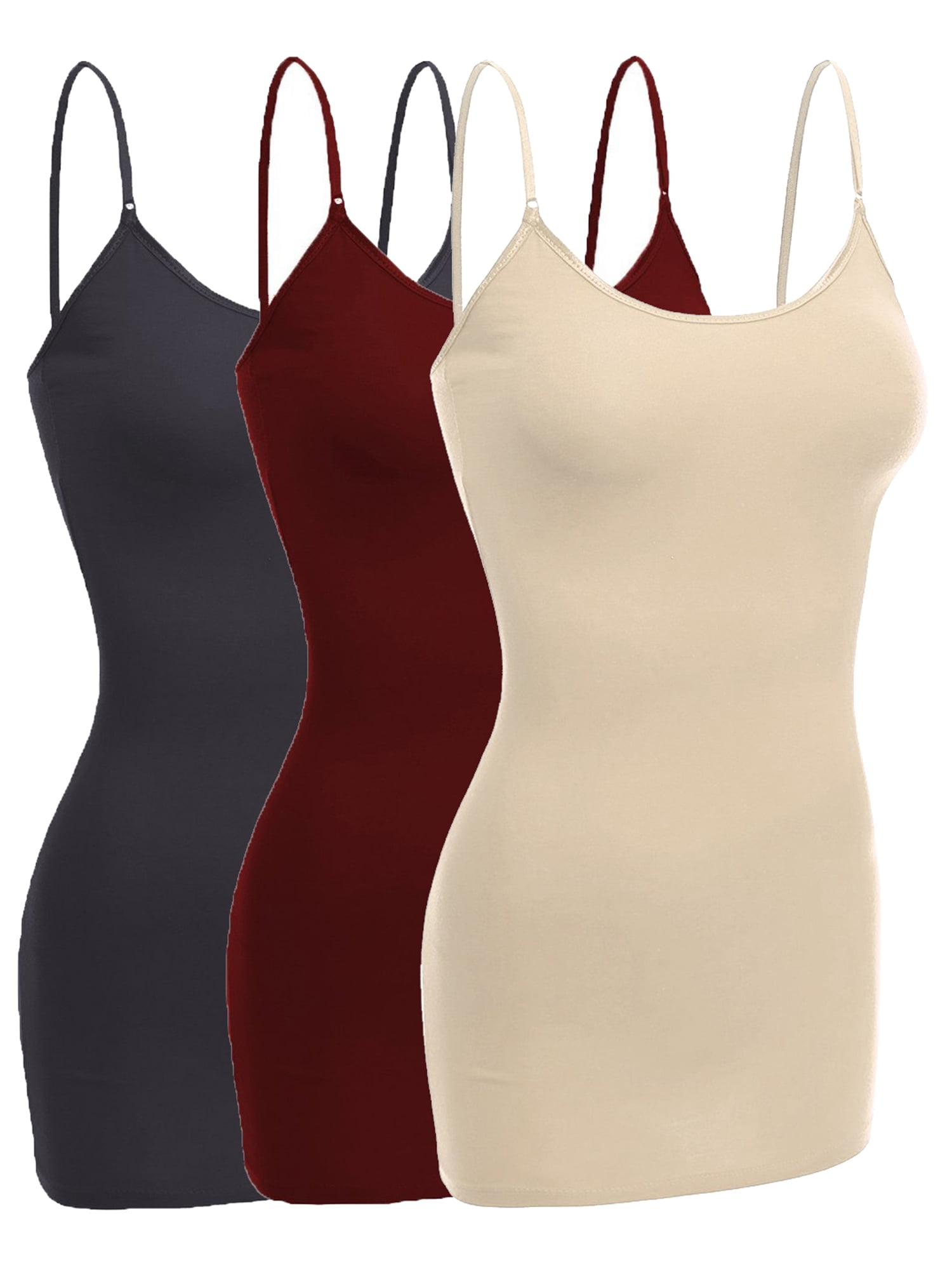 Emmalise Women Camisole Built in Bra Wireless Fabric Support Long Layering Cami, Medium, 3Pk ...
