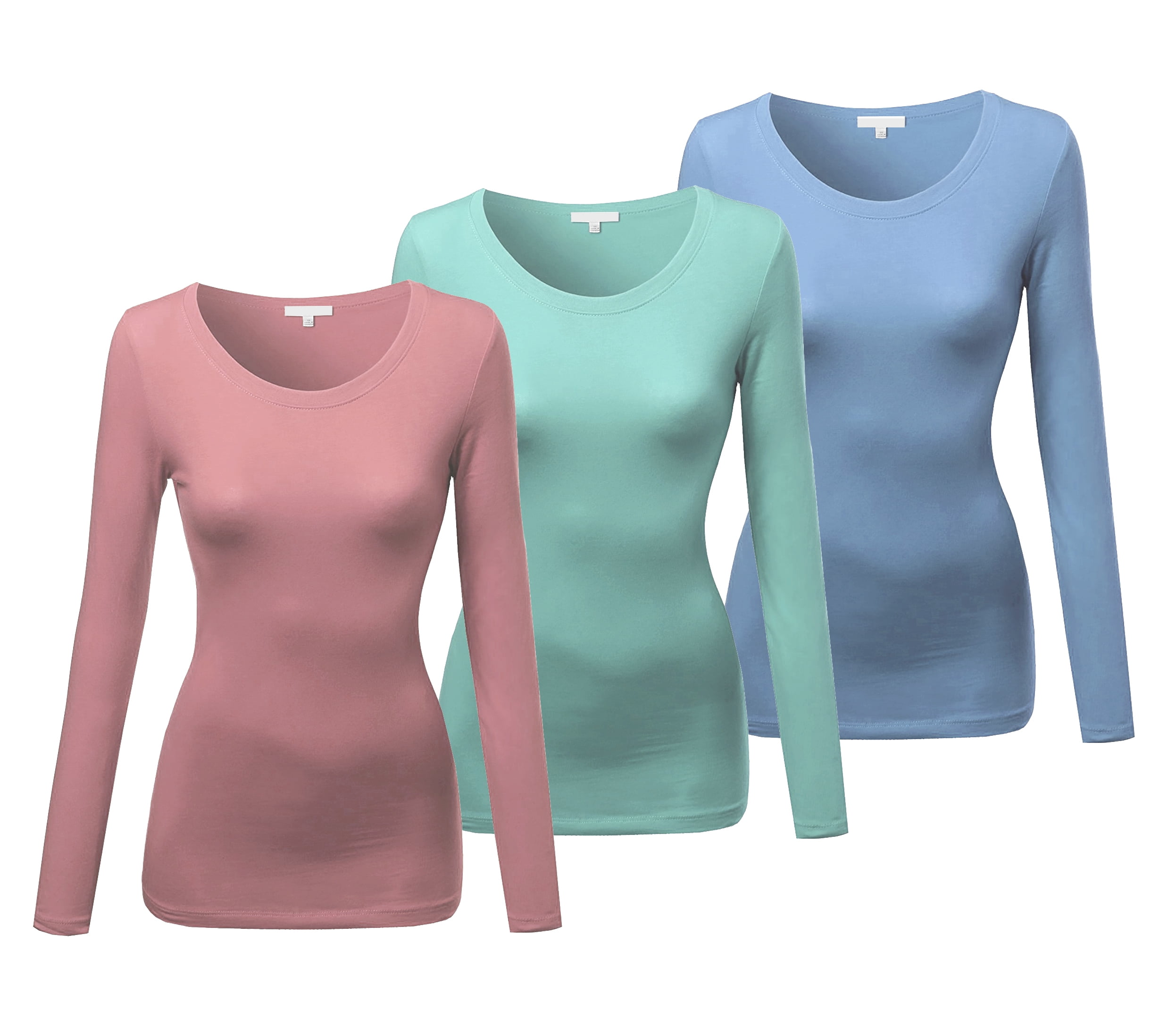 Emmalise Women's Basic Athletic Fit Tshirt Long Sleeves Round Crew Neck ...