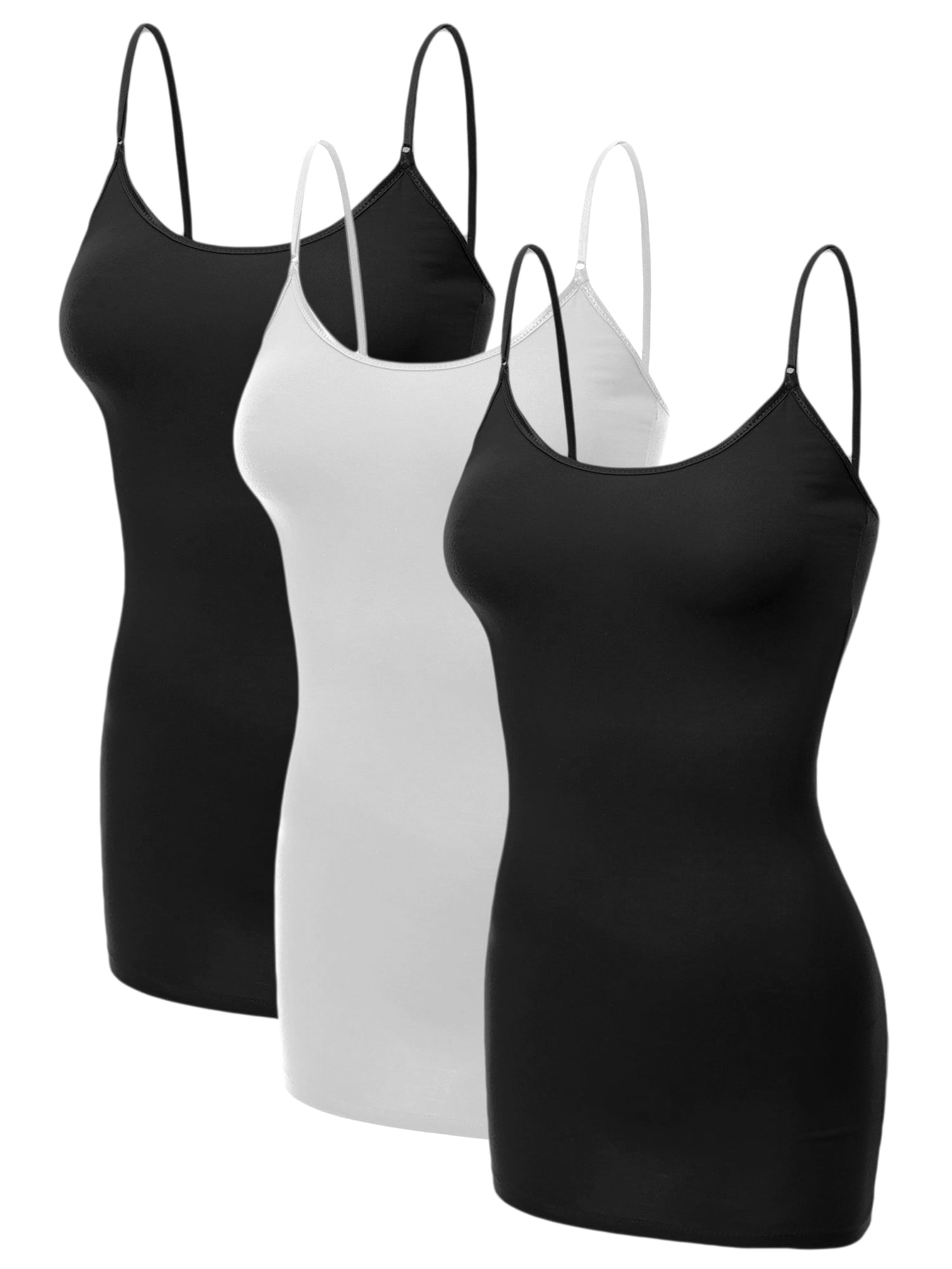 Emmalise Women's Basic Casual Long Camisole Cami Top Value Combo- 3Pk ...
