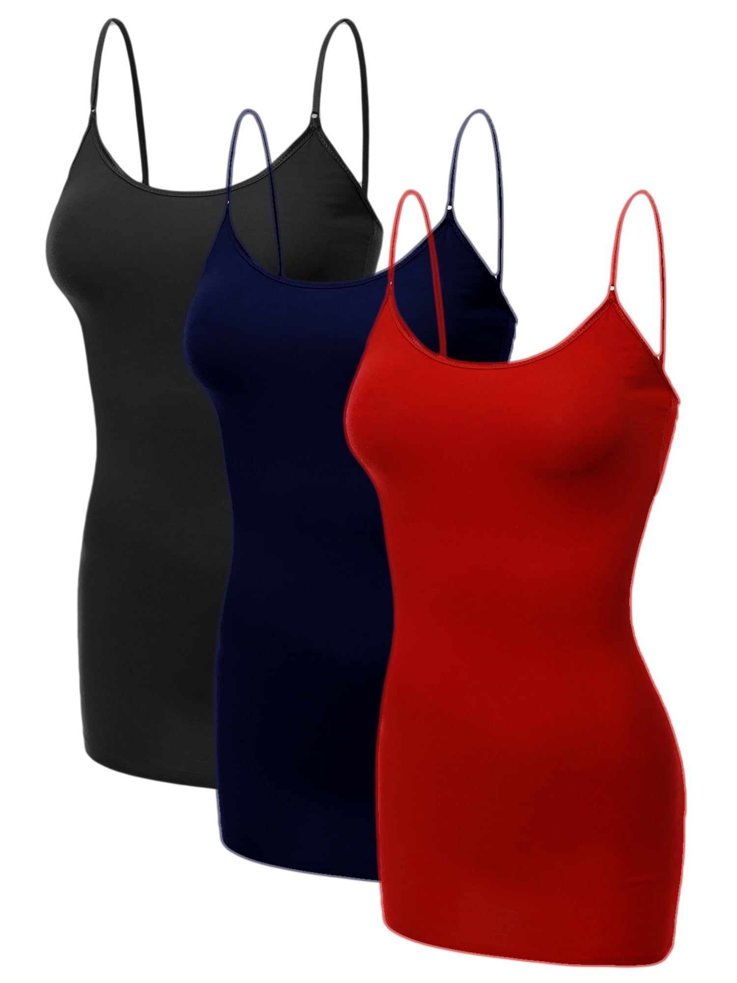 Emmalise Women's Basic Casual Long Camisole Cami Top Value Combo- 3Pk ...